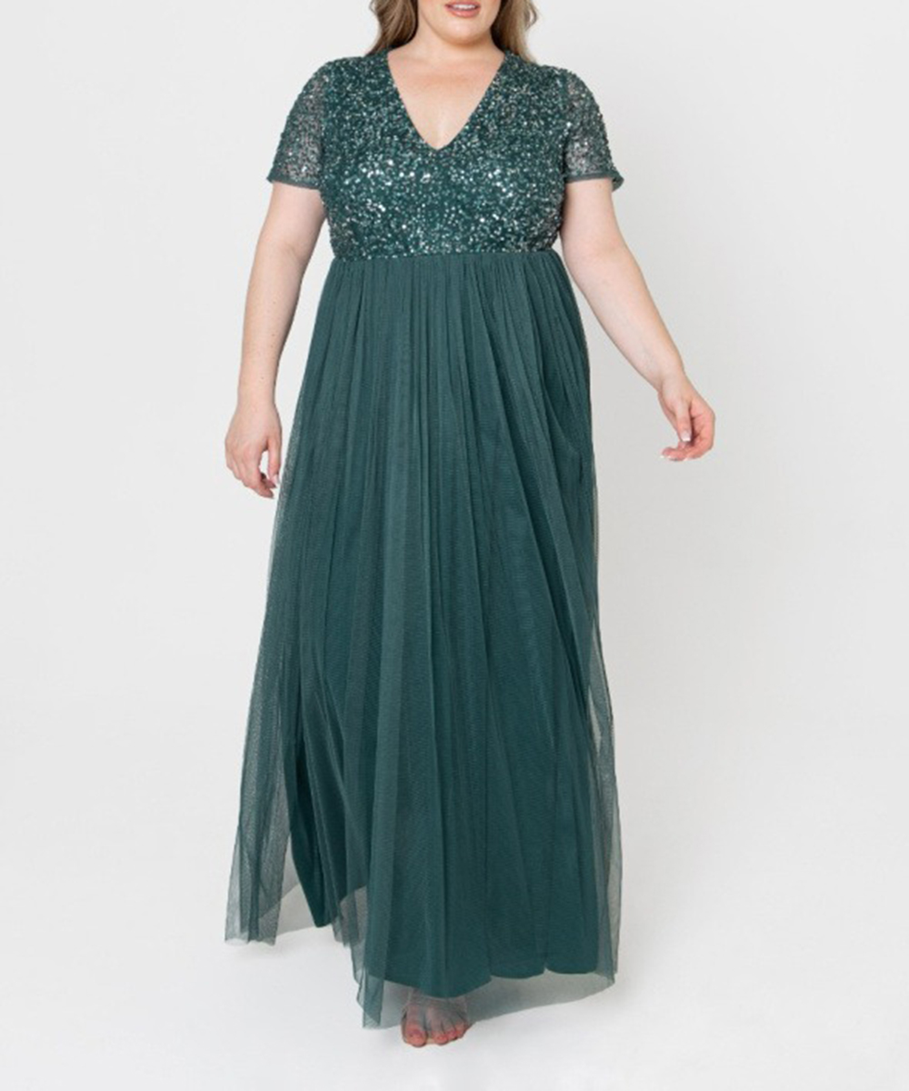 Rochie lunga de primăvară toamnă Maya Deluxe Curve cu capse, verde - bg224933 | outletmag.ro