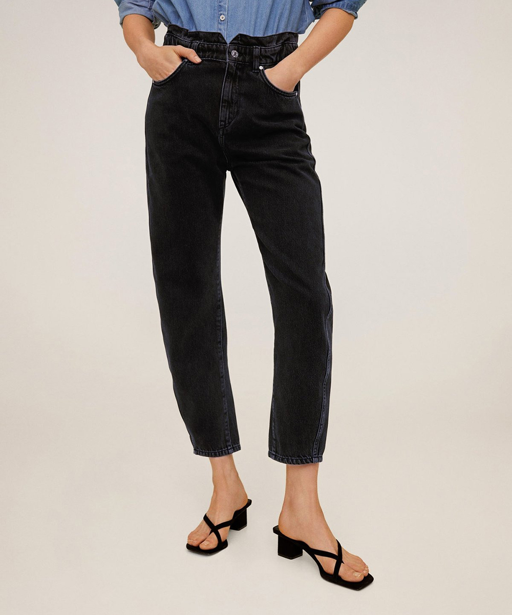 Blugi de primăvară toamnă Mango cu capse, negru - ai236092 | outletmag.ro