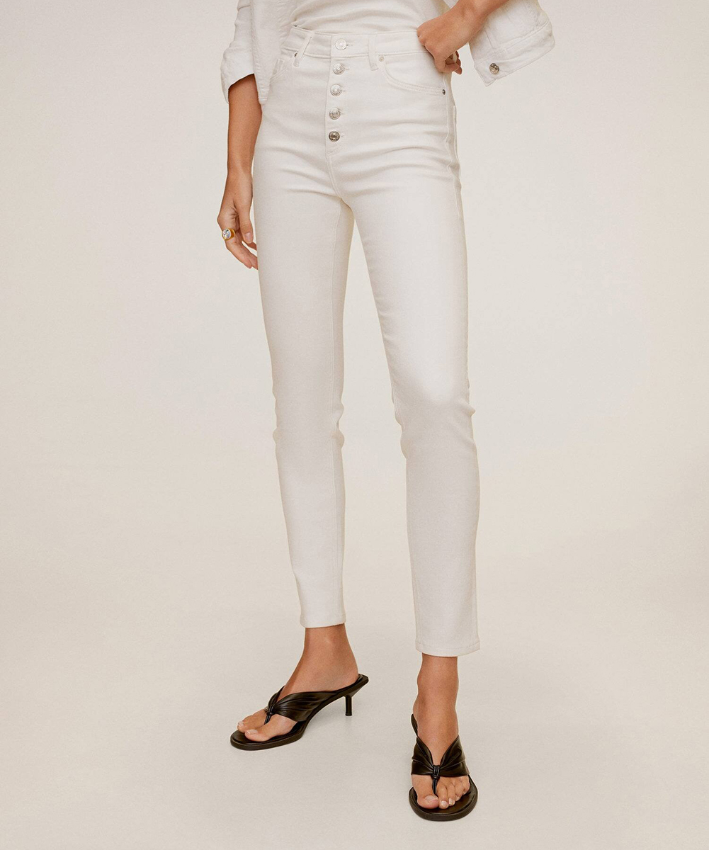 Blugi de primăvară toamnă Mango cu capse, alb - ai237046 | outletmag.ro