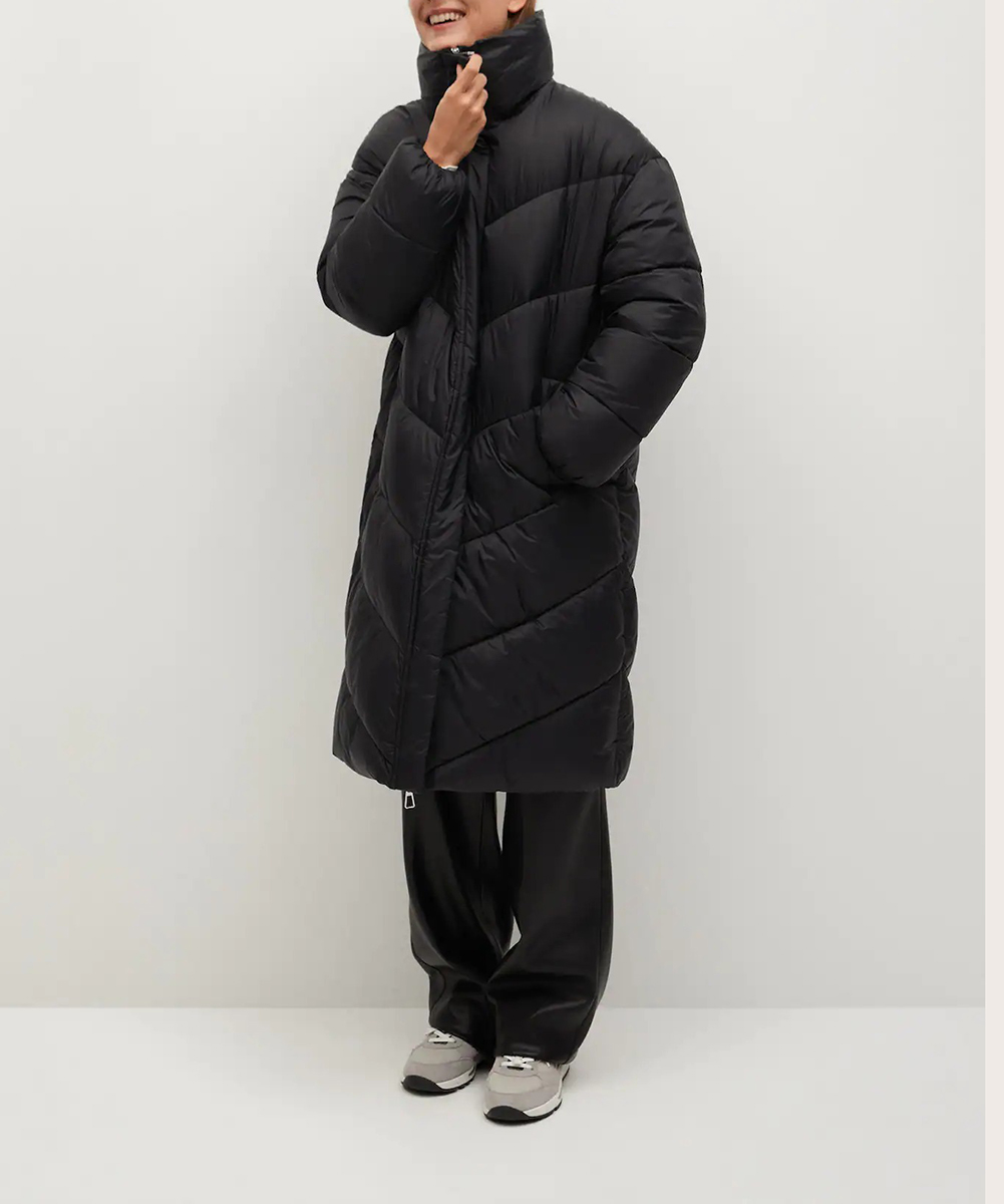 Geaca Mango cu gluga și capse, negru - cb239360 | outletmag.ro