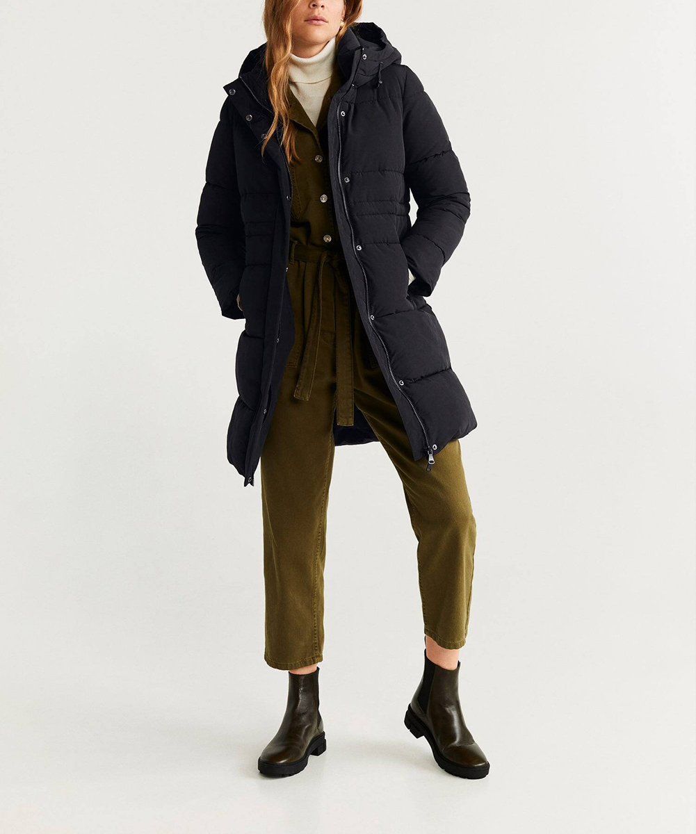 Geaca Mango cu gluga și nasturi, negru - as240247 | outletmag.ro