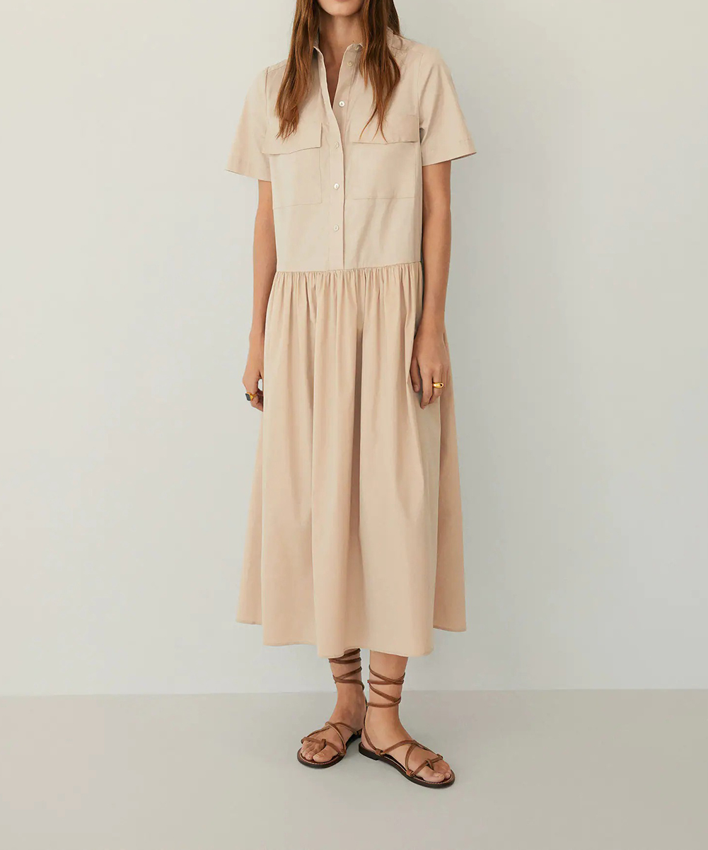 Rochie lunga Mango cu nasturi, maro - ng252791 | outletmag.ro