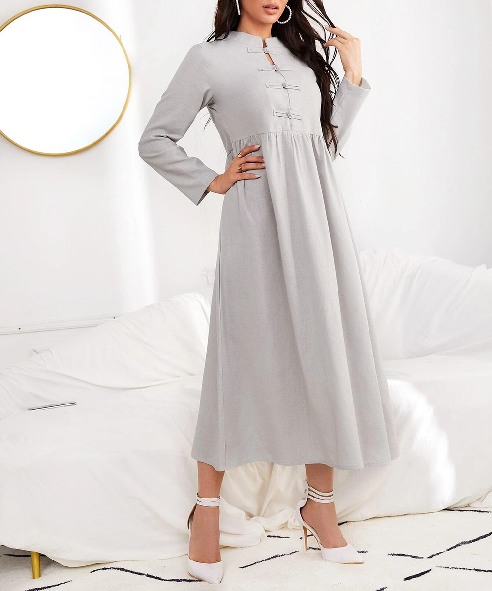 Rochie Lunga de primăvară toamnă SHEIN cu nasturi, gri - tm284107 ...