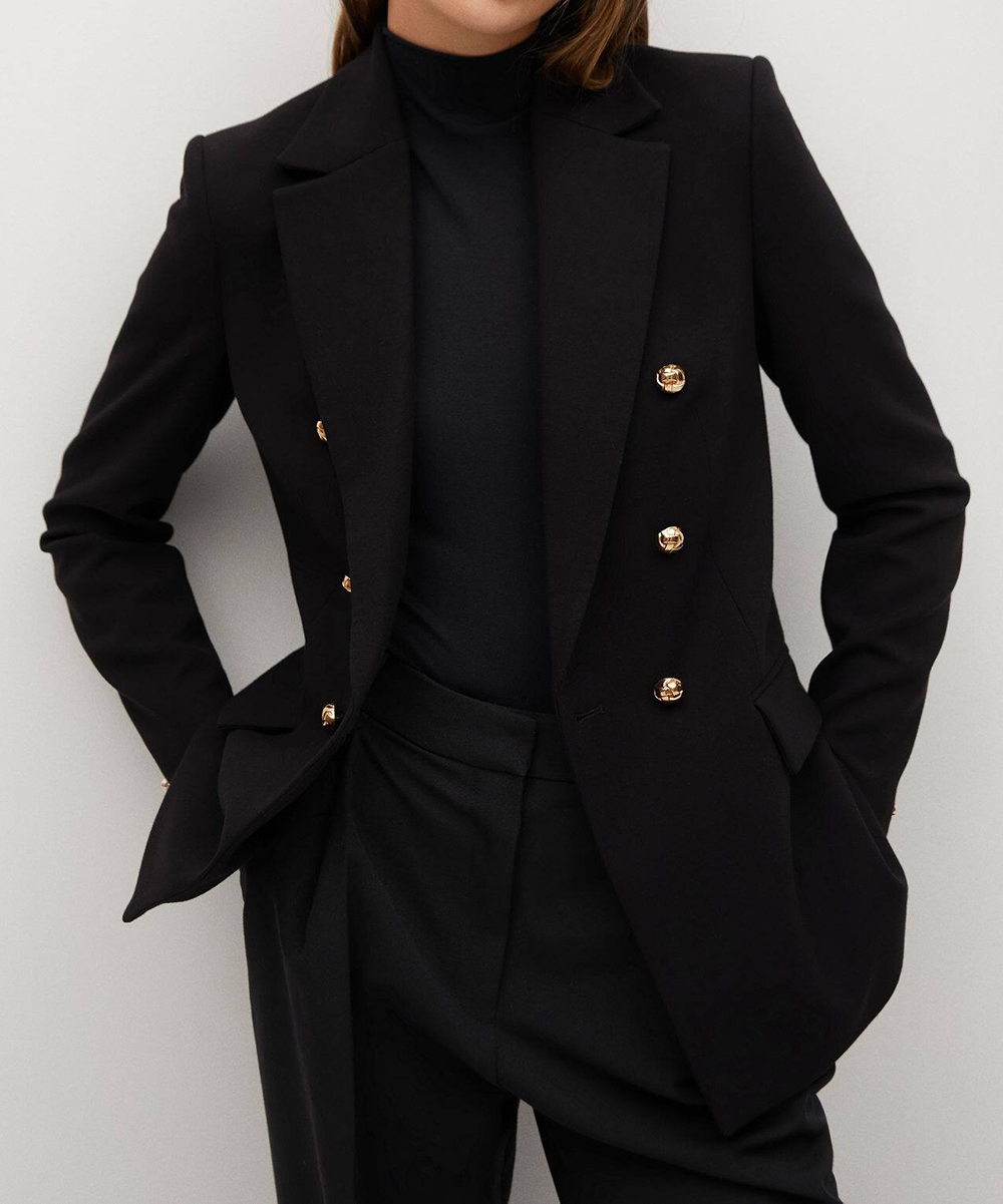 Sacou de primăvară toamnă Mango cu nasturi, negru - om296302 | outletmag.ro