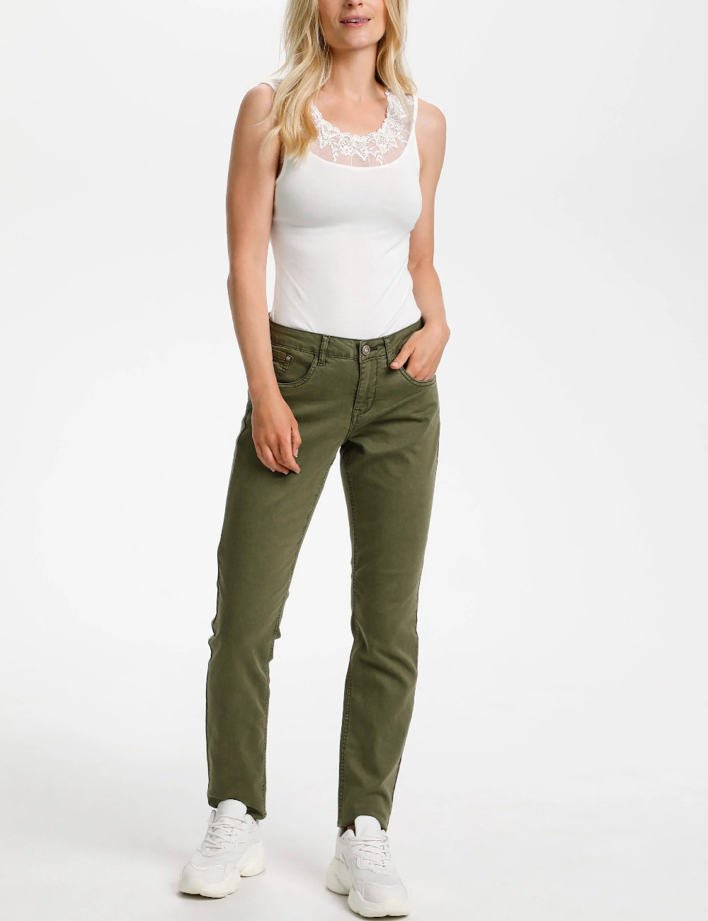 Blugi Cream cu capse, verde - pl297292 | outletmag.ro