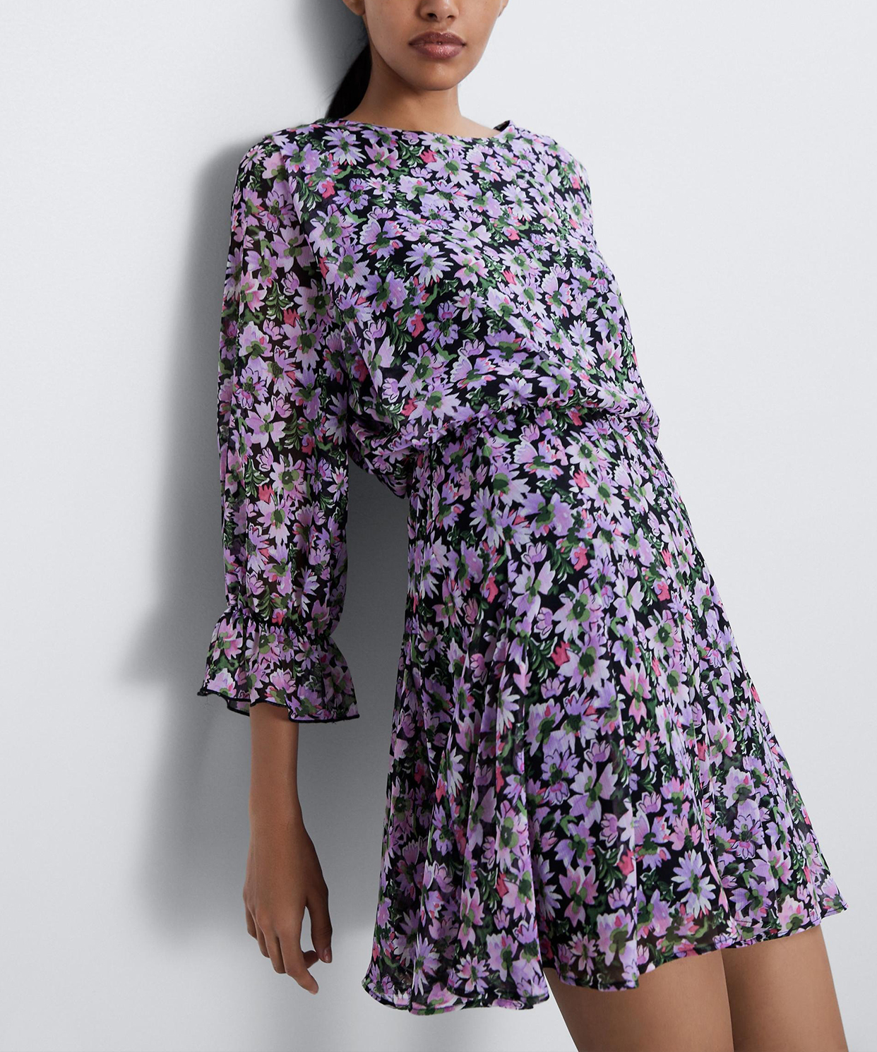Rochie Zara cu imprimeu și nasturi, floral print - se63231 | outletmag.ro
