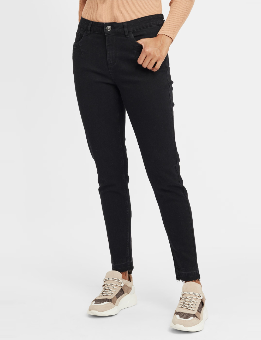 Blugi Oxmo cu capse, negru - ai357834 | outletmag.ro