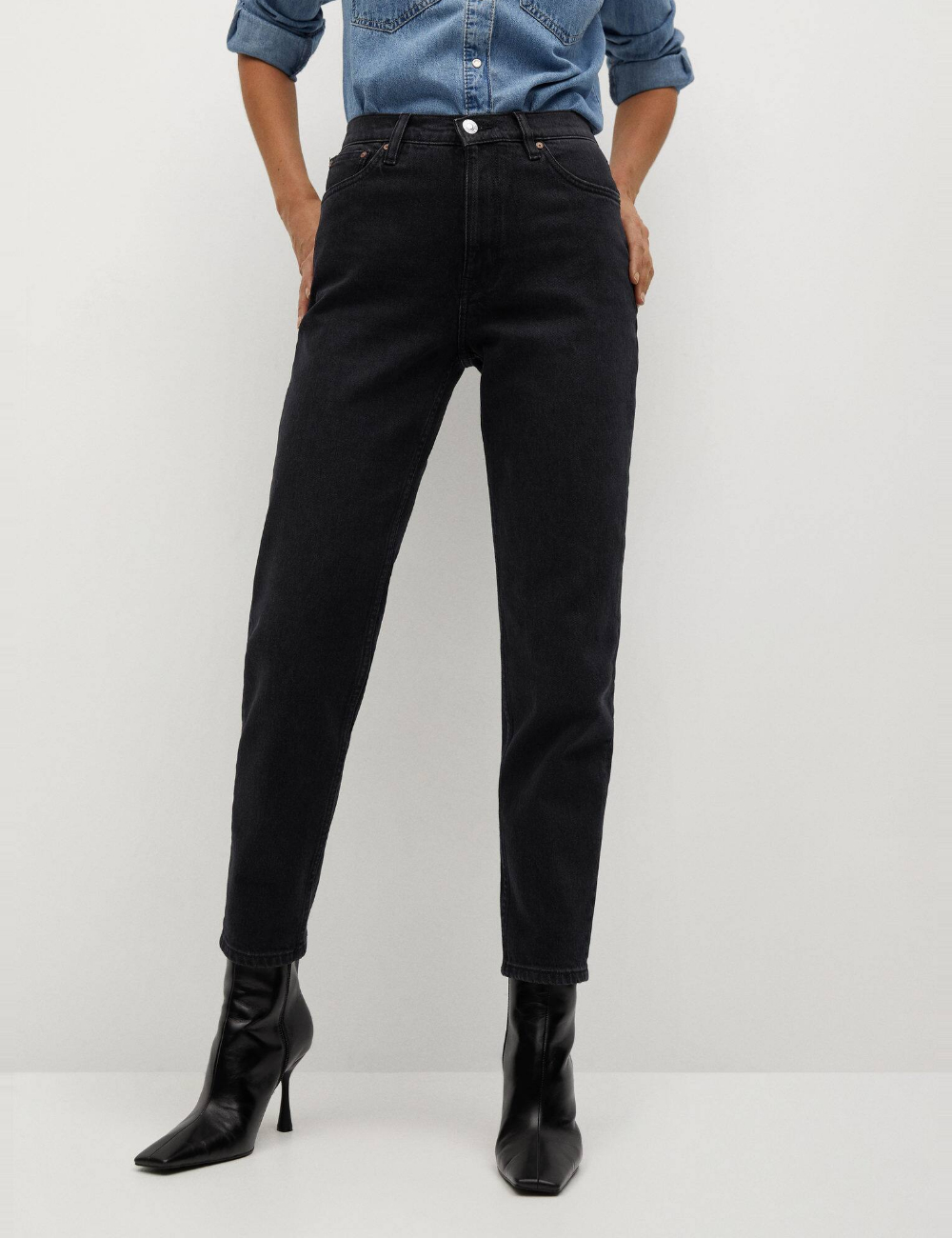 Blugi casual Mango cu capse, negru - ai360767 | outletmag.ro