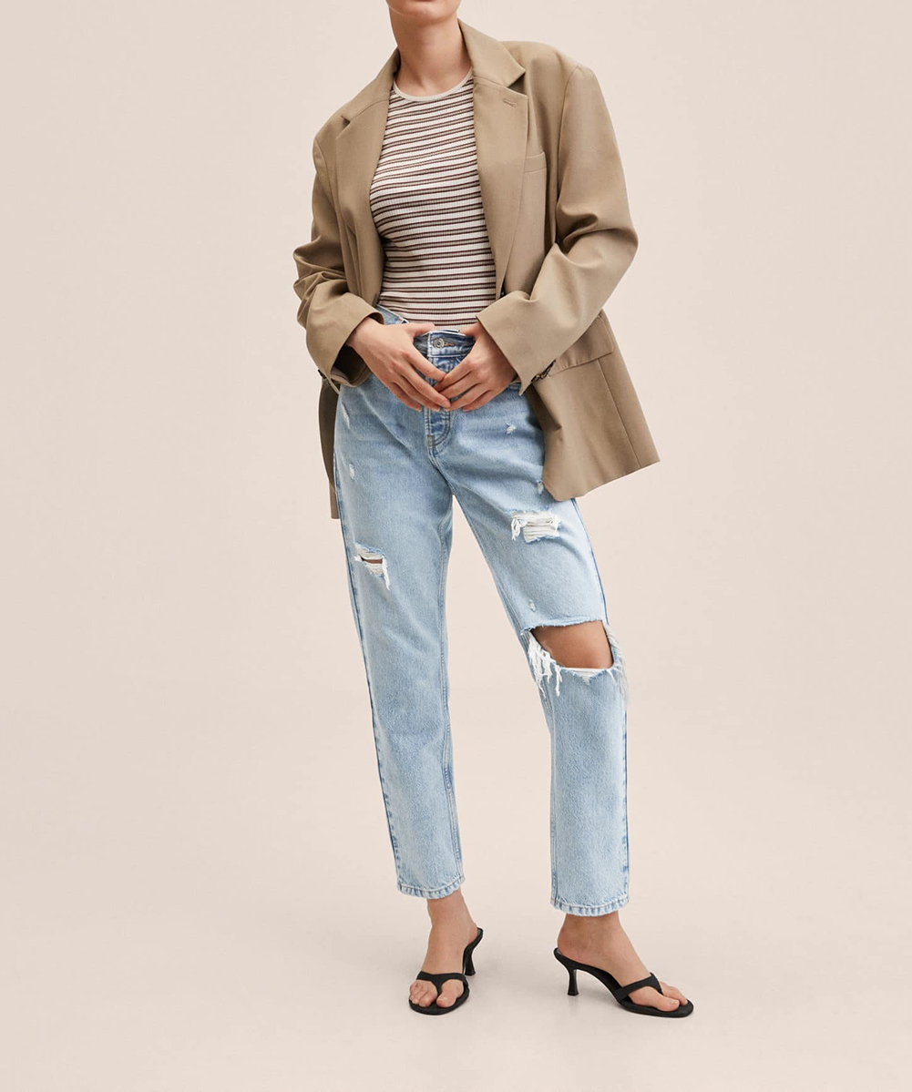 Blugi Mango cu capse, albastru - cb361013 | outletmag.ro