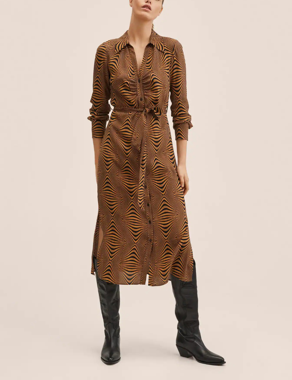 Rochie medie casual Mango cu nasturi, maro - ai364979 | outletmag.ro