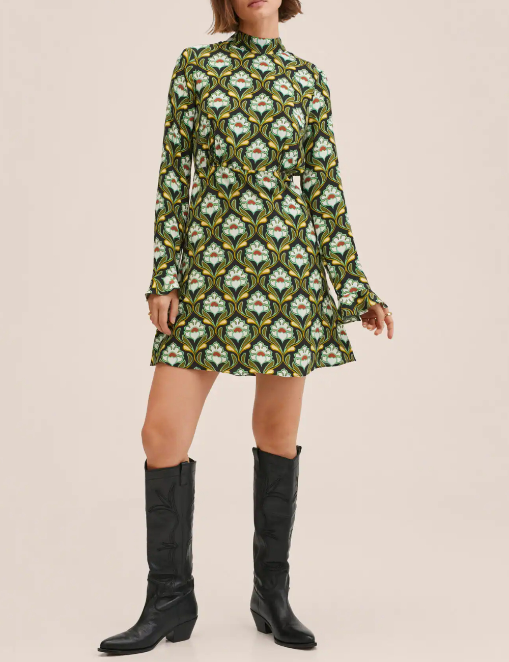 Rochie scurta casual Mango cu imprimeu, verde - vd365562 | outletmag.ro