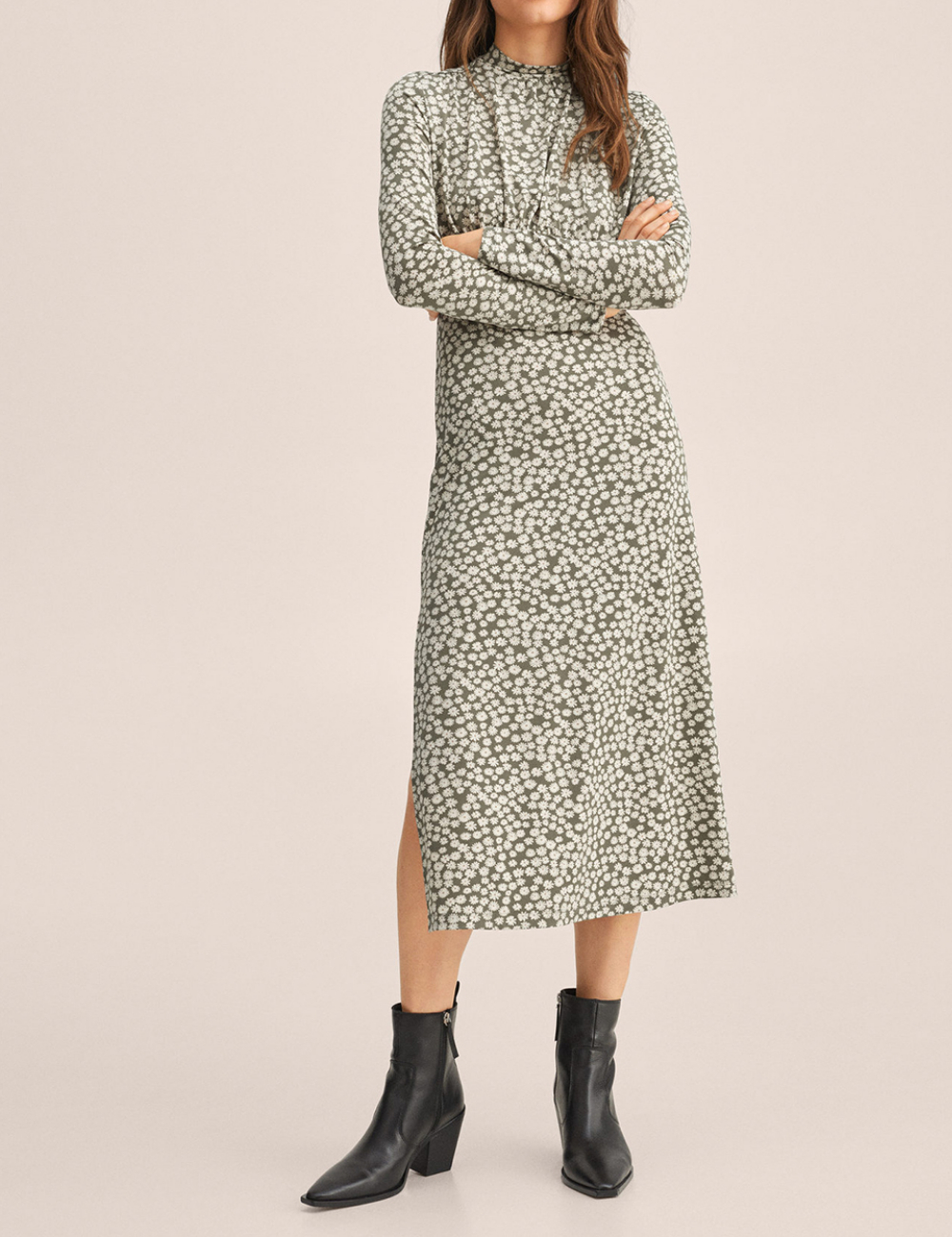 Rochie medie casual de primăvară toamnă Mango cu fermoar, verde ...