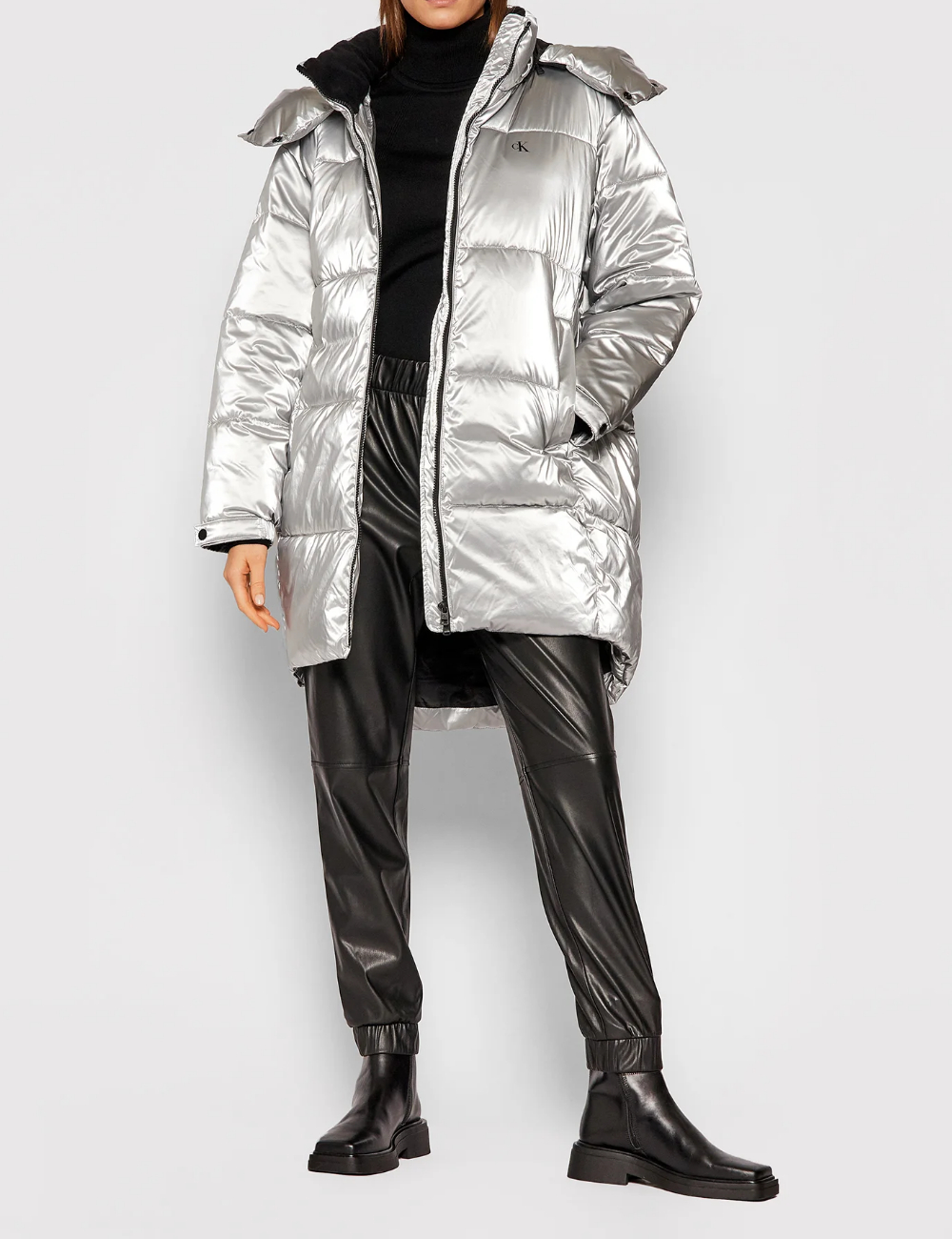 Geaca casual de iarnă Calvin Klein Jeans cu fermoar, gri - om376755 ...