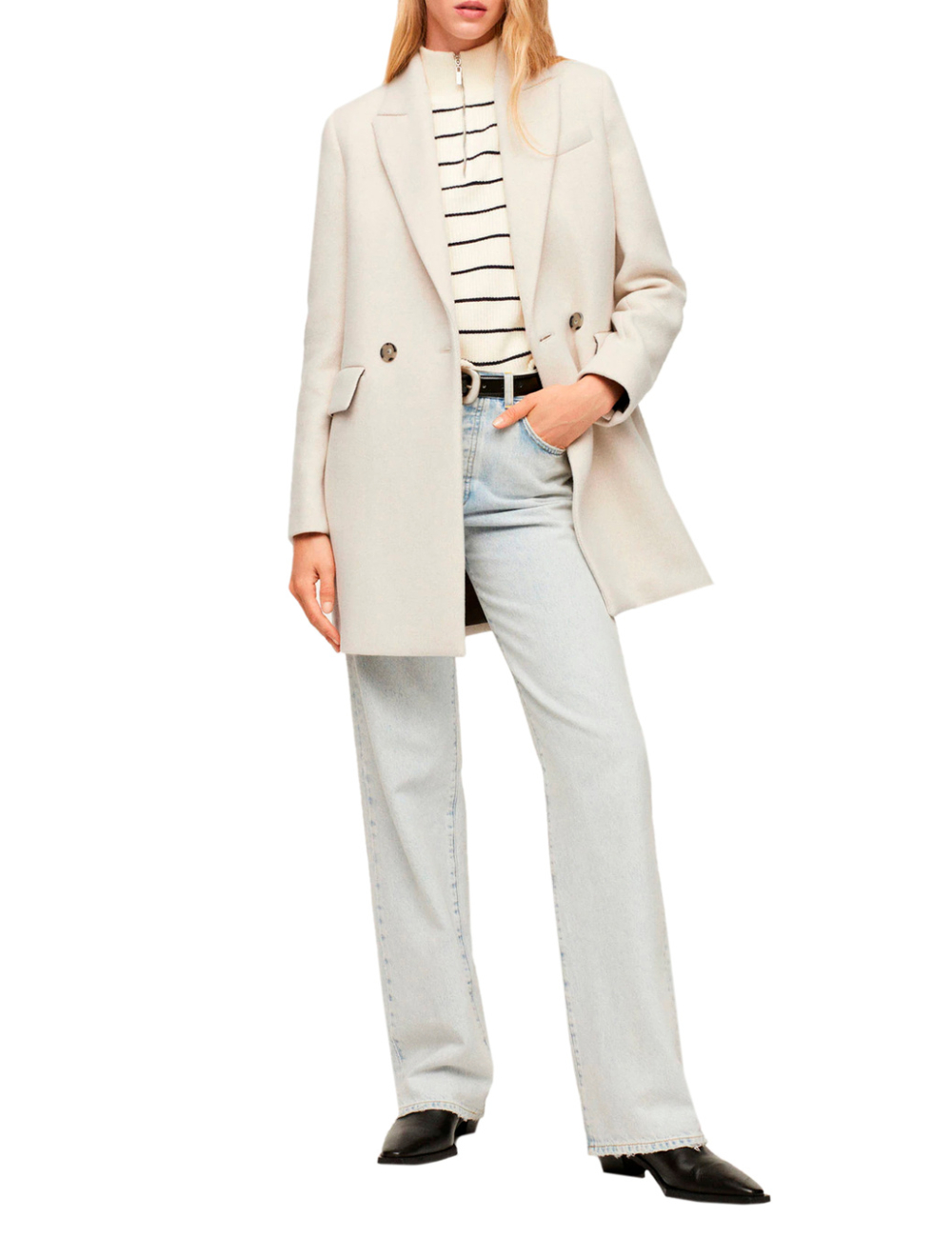 Palton casual de primăvară toamnă Mango cu nasturi, crem - ng396176 ...