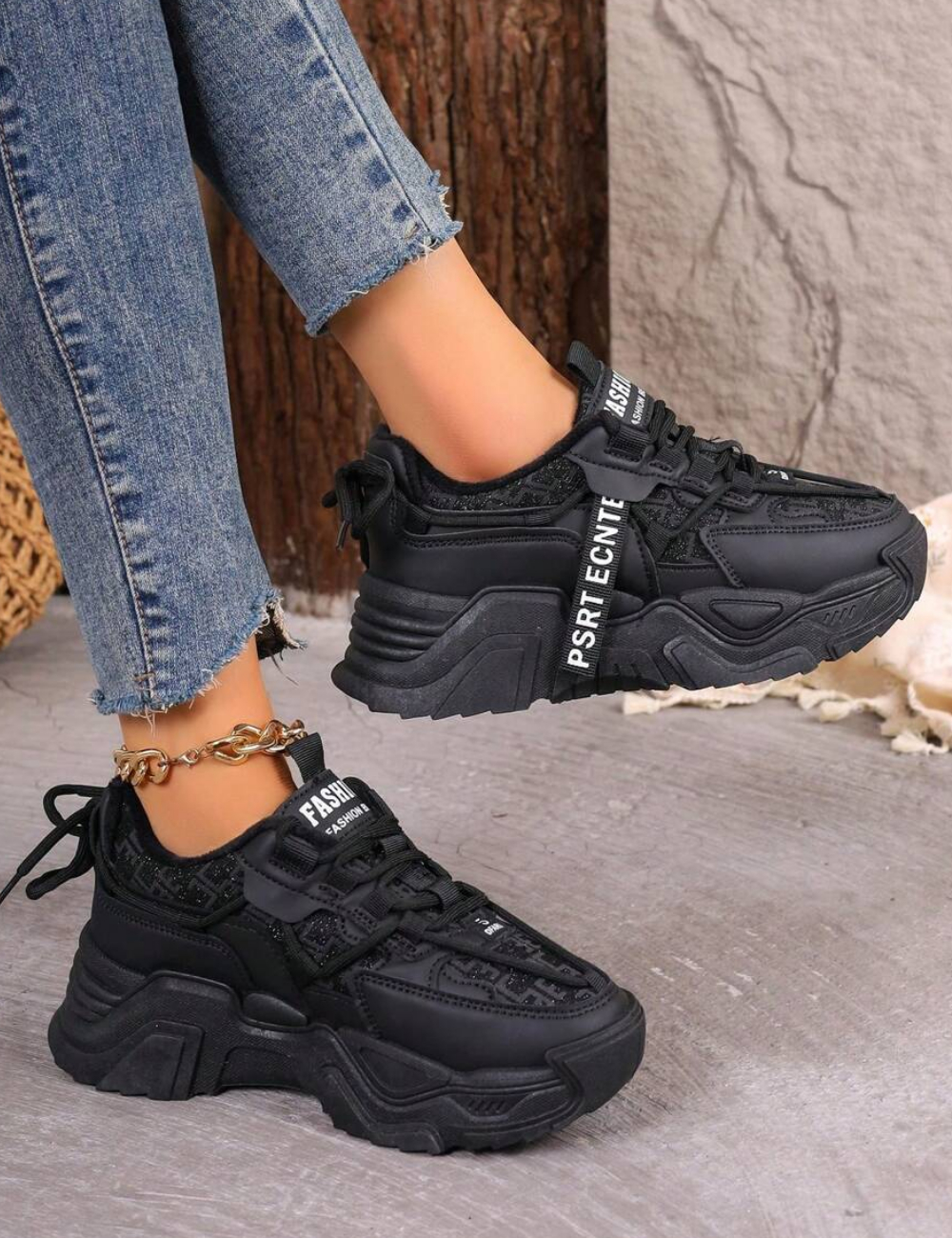Adidasi casual SHEIN cu snur, negru - pl397771 | outletmag.ro