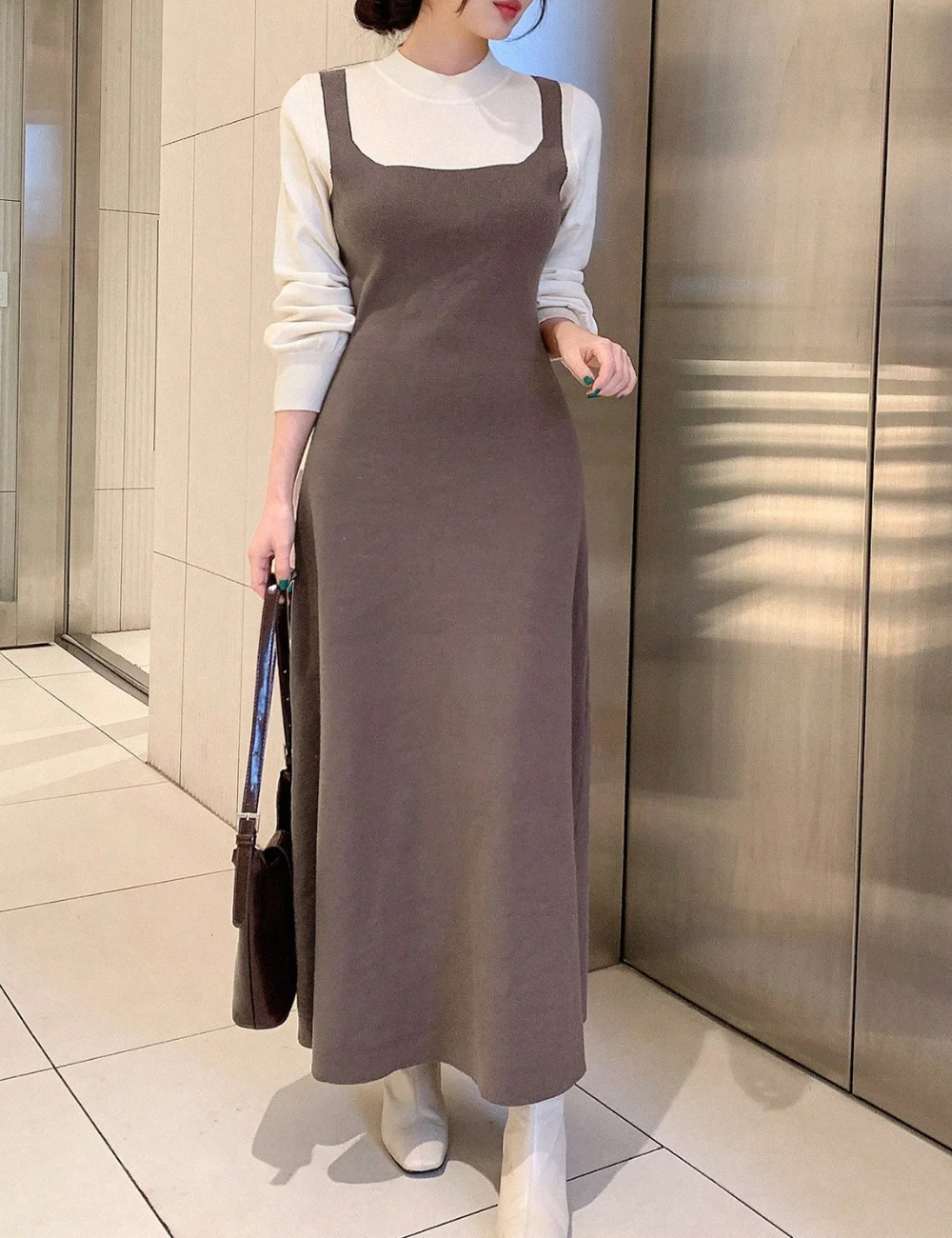 Rochie lunga casual de primăvară toamnă Dazy, maro - vd399587 ...