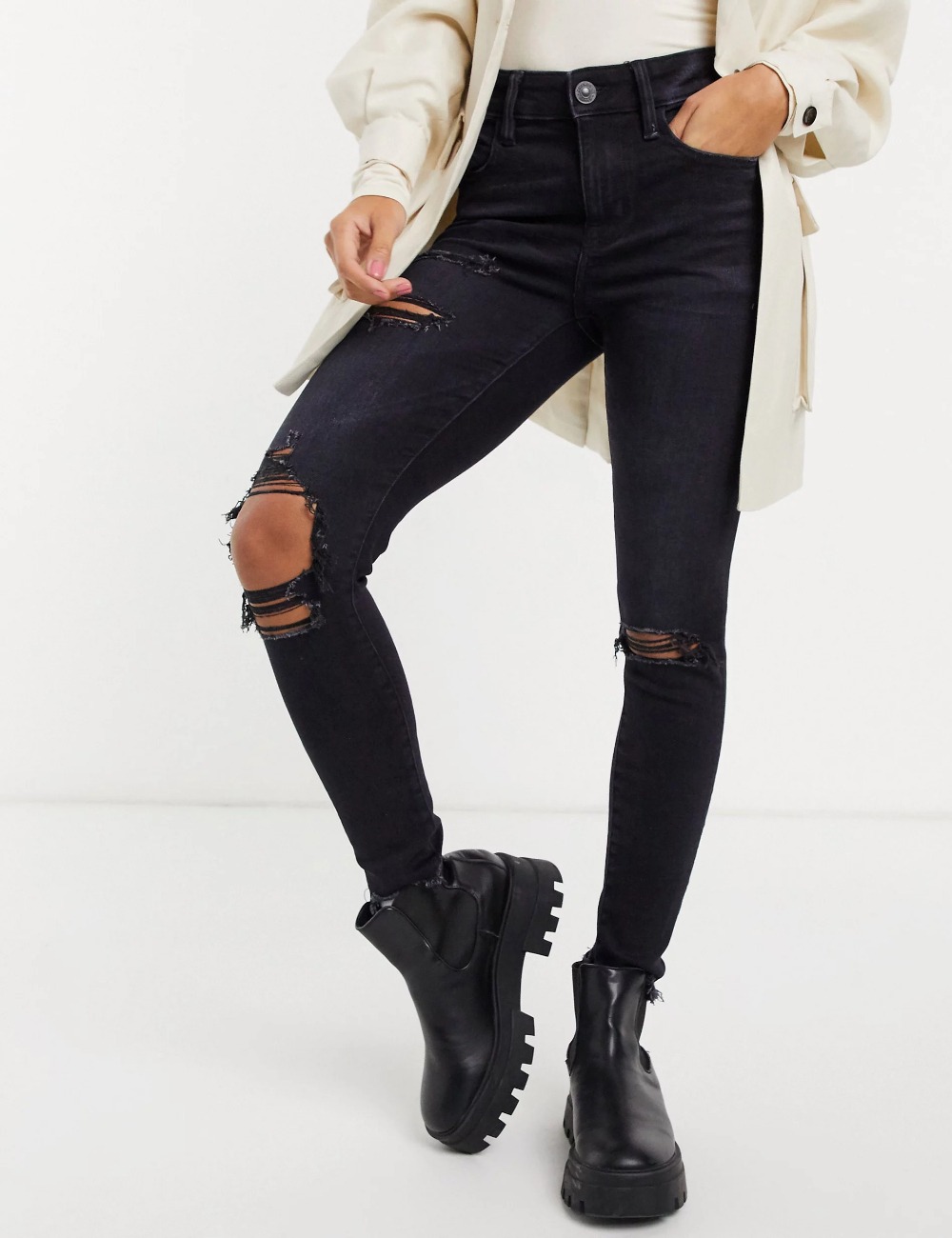 Blugi casual American Eagle cu capse și fermoar, negru - pl399767 ...