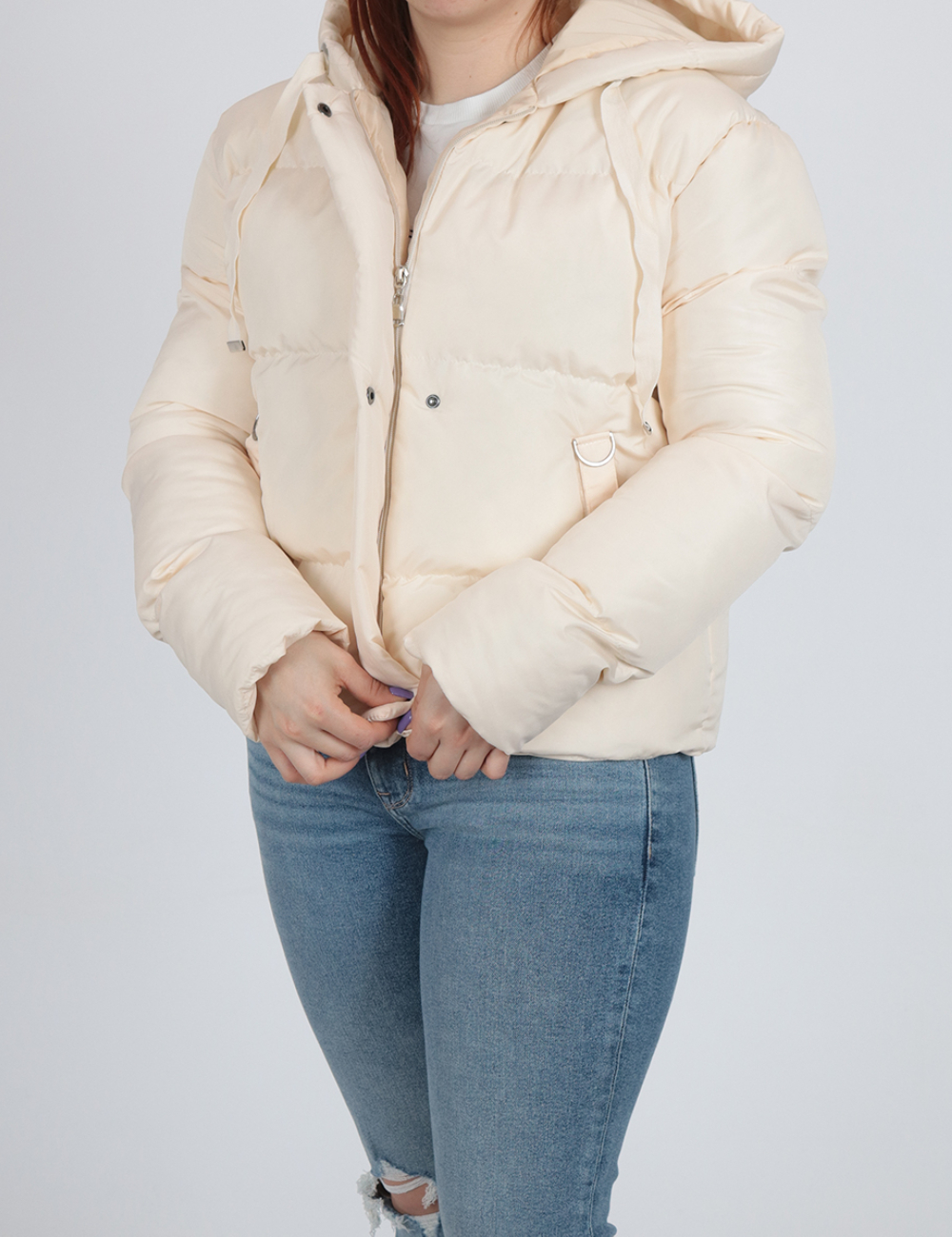 Geaca casual de primăvară toamnă SHEIN cu fermoar, gluga și snur, crem ...