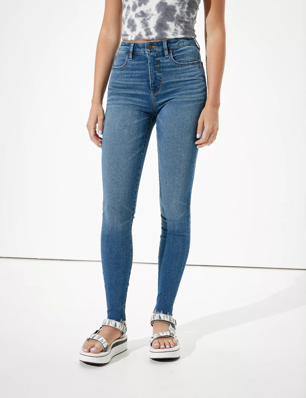 Blugi casual American Eagle cu capse și fermoar, albastru - pl402970 ...