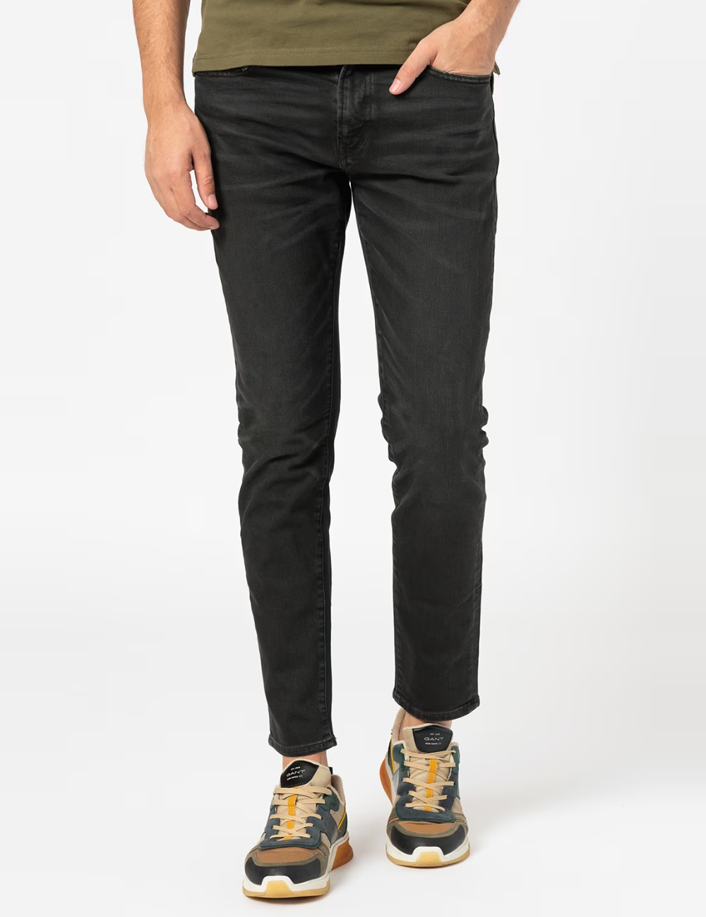 Blugi casual American Eagle cu capse și fermoar, negru - ai410844 ...