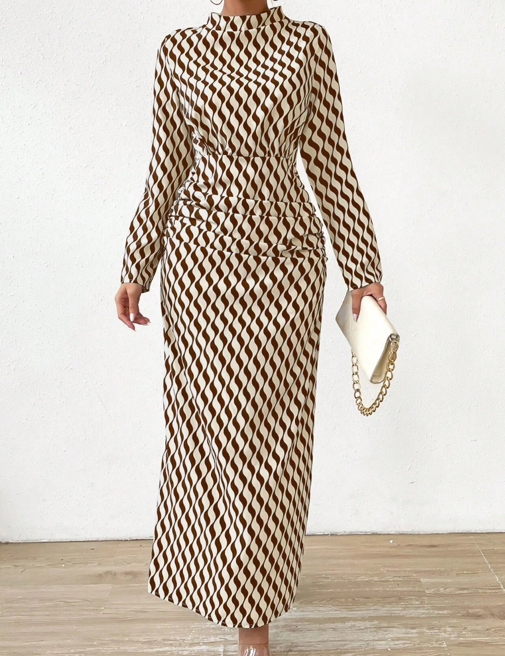 Rochie lunga de ocazie SHEIN cu fermoar, maro - vd403468 | outletmag.ro