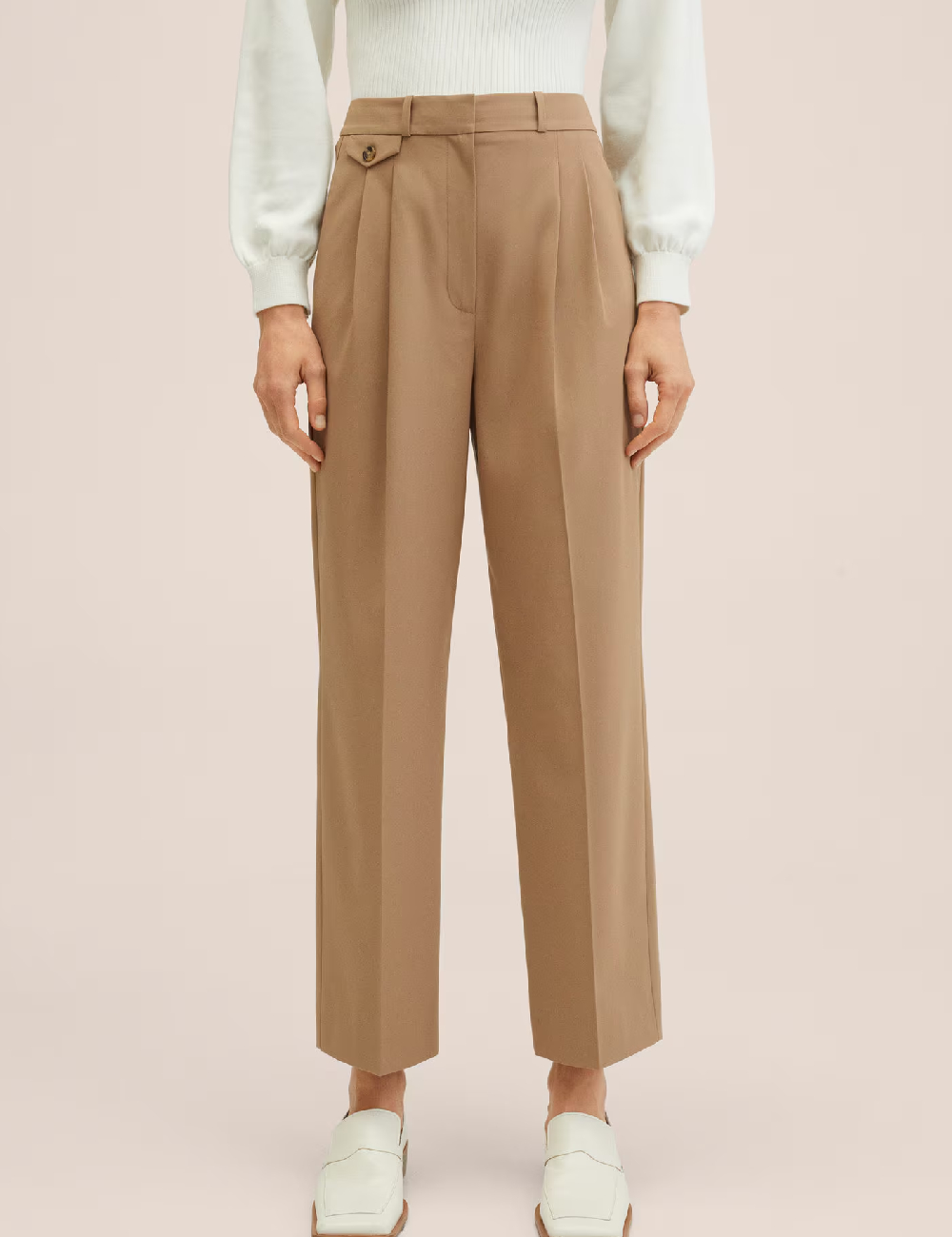 Pantaloni casual Mango cu capse și fermoar, maro - cb417184 | outletmag.ro