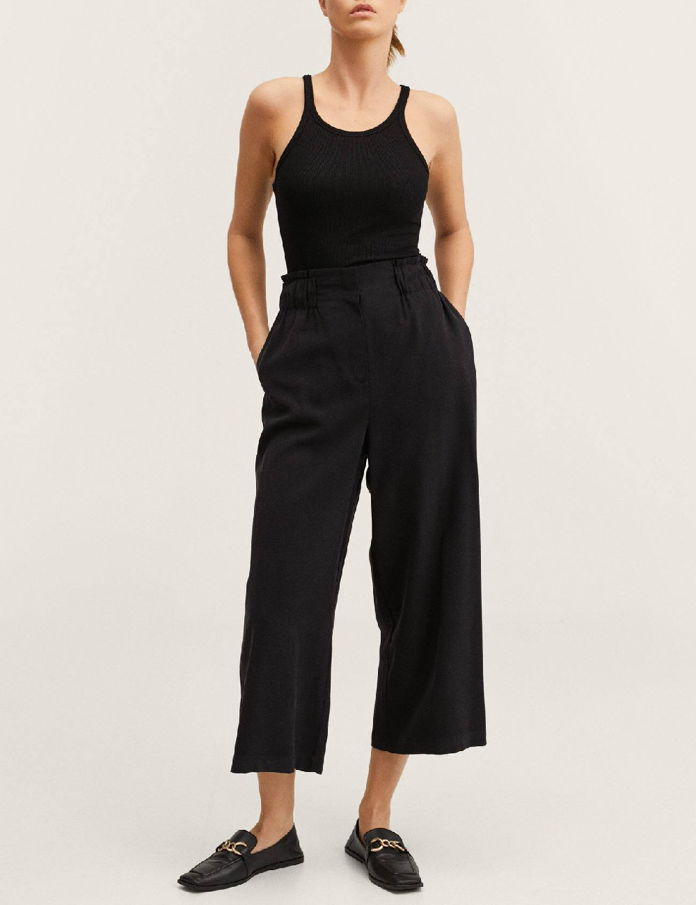 Pantaloni casual Mango cu capse și fermoar, negru - pm423323 | outletmag.ro