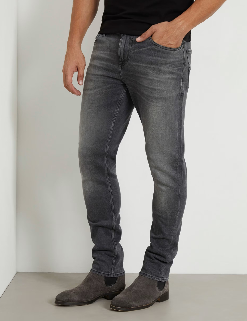 Blugi casual Guess cu capse și fermoar, gri - om437214 | outletmag.ro