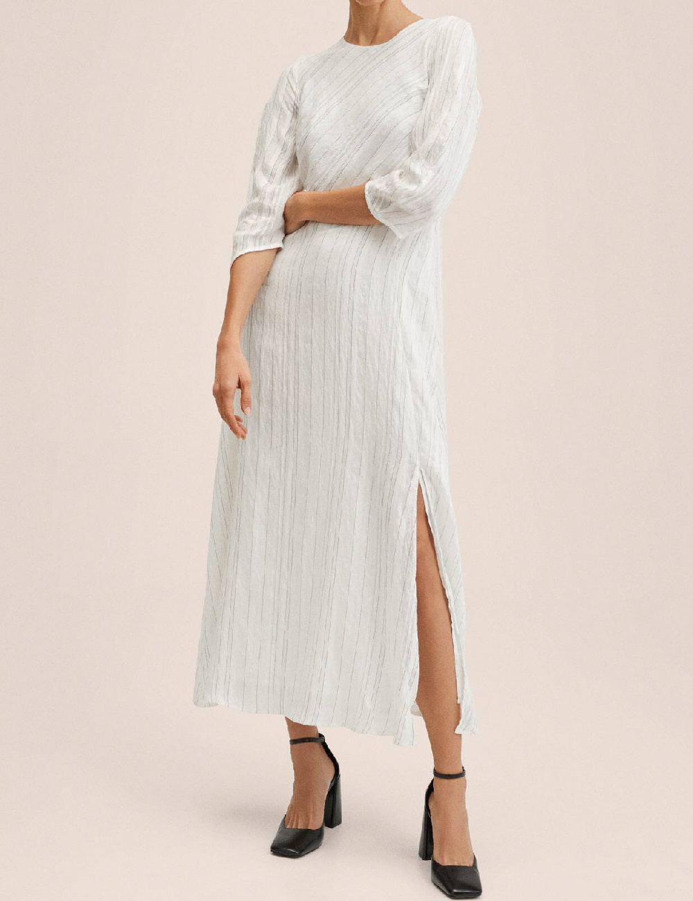 Rochie lunga casual de vară Mango cu fermoar, alb - cb442726 | outletmag.ro