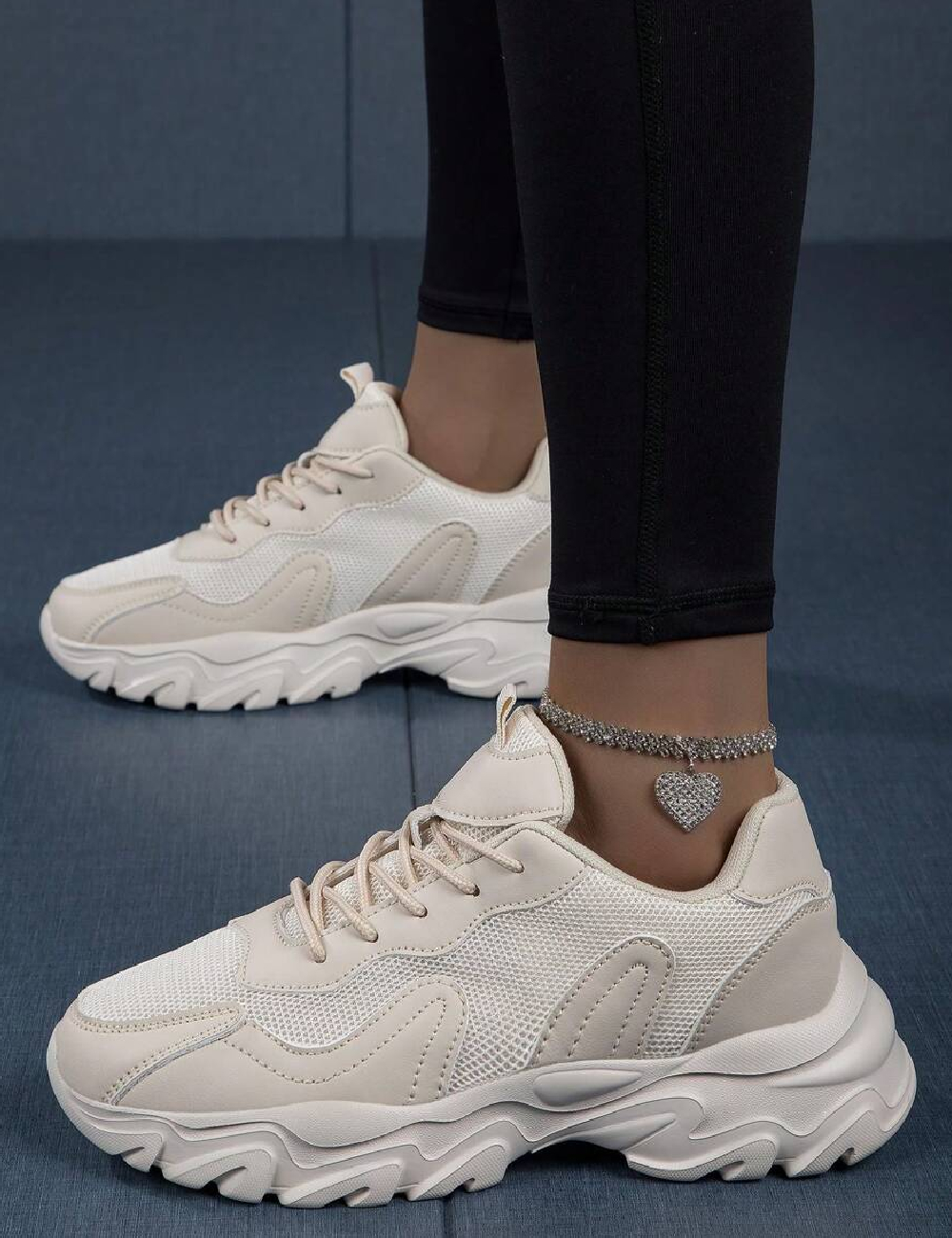 Adidasi casual SHEIN cu snur, crem - pl450214 | outletmag.ro