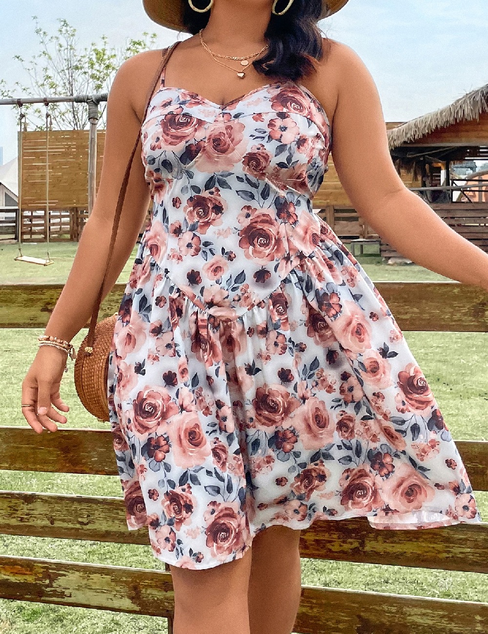 Rochie scurta casual SHEIN CURVE cu bretele, floral print - sa457185 ...