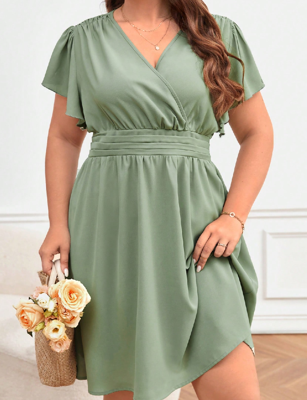Rochie scurta casual SHEIN CURVE, verde - cb461749 | outletmag.ro
