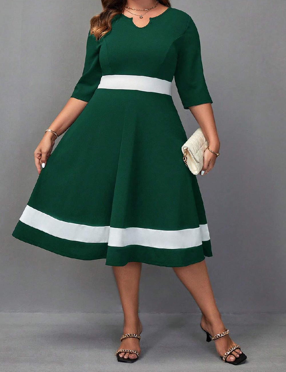 Rochie medie Emery Rose Curve, verde - pm472227 | outletmag.ro