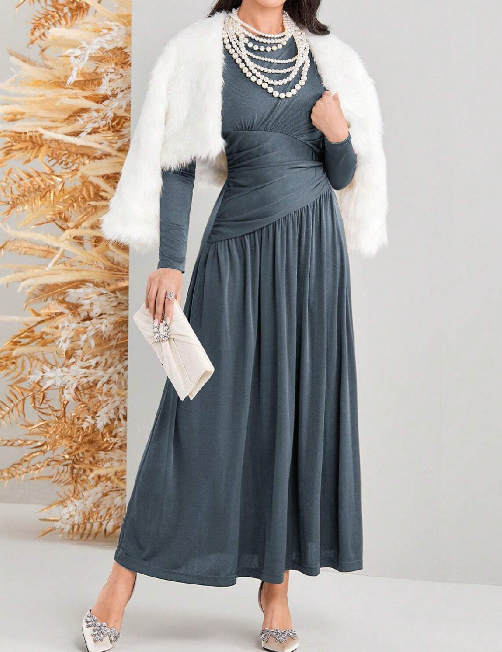 Rochie lunga casual SHEIN cu fermoar, gri - pa484049 | outletmag.ro