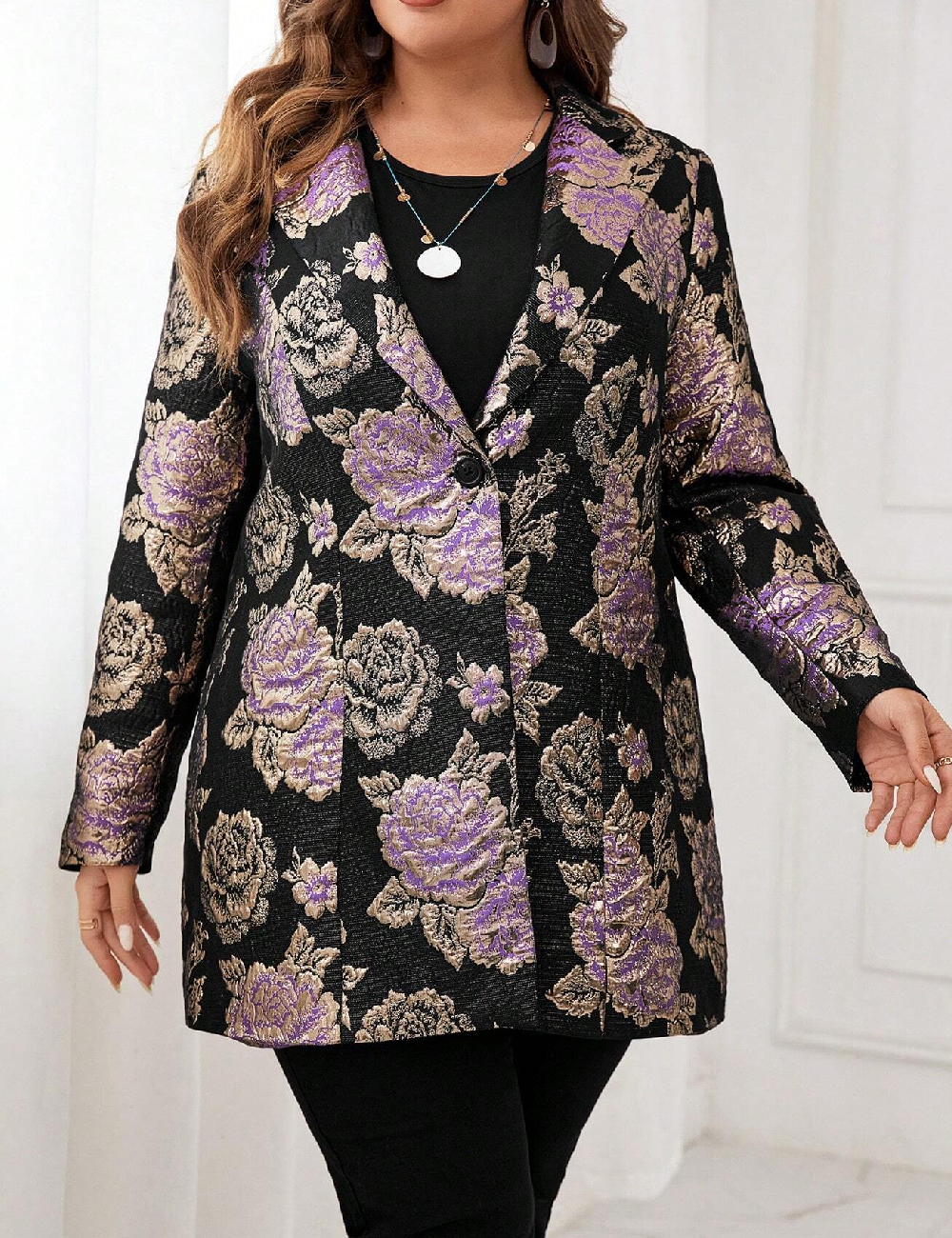 Sacou casual Emery Rose Curve cu nasturi, negru - cb488438 | outletmag.ro