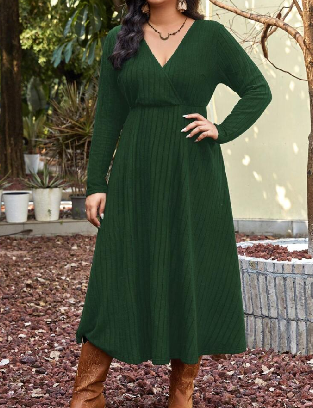 Rochie medie casual SHEIN CURVE, verde - cb496134 | outletmag.ro