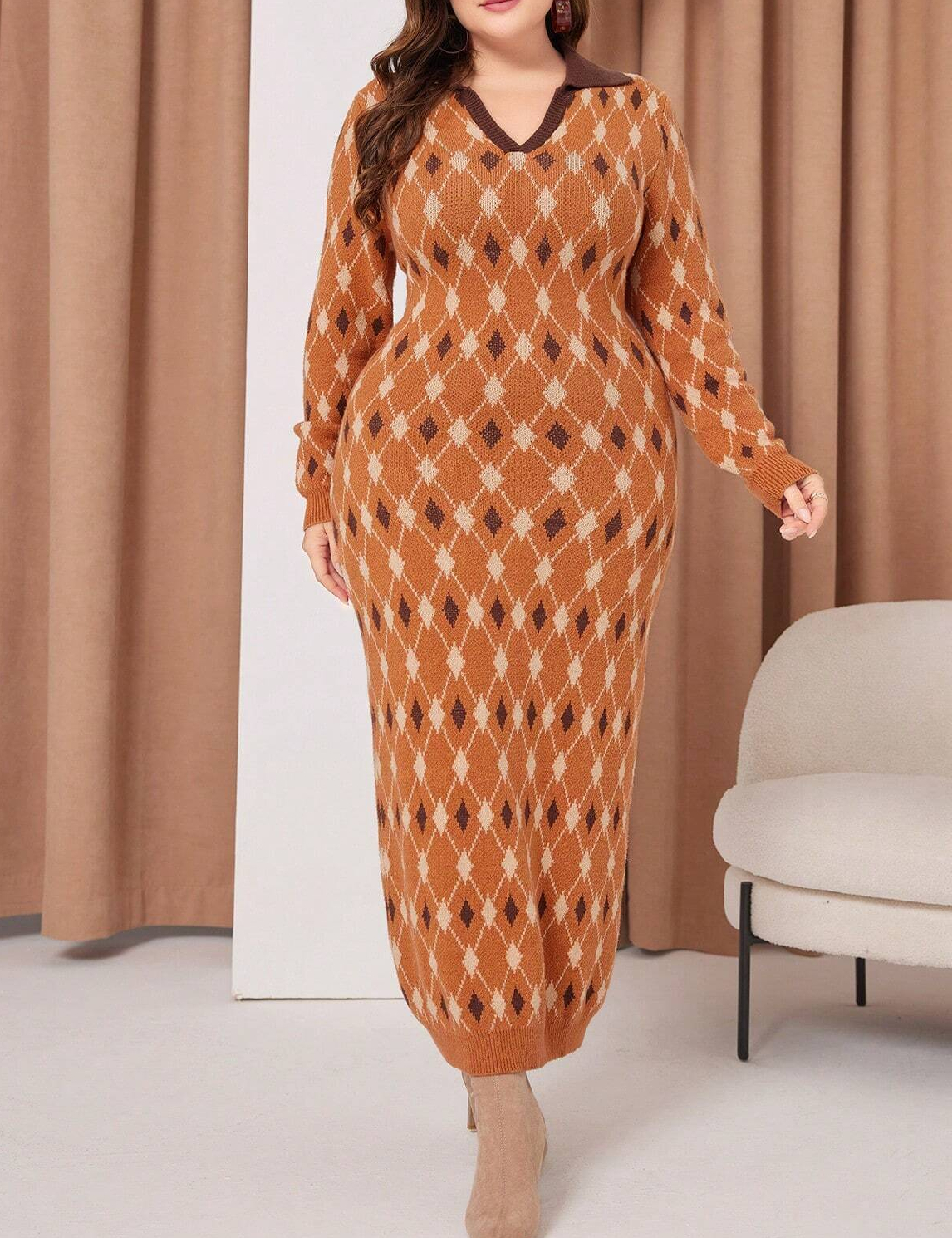 Rochie lunga SHEIN CURVE, maro - ai497929 | outletmag.ro