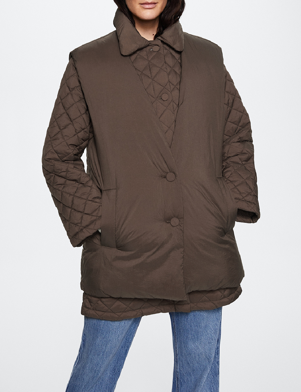 Geaca casual Mango cu nasturi, maro - om498198 | outletmag.ro