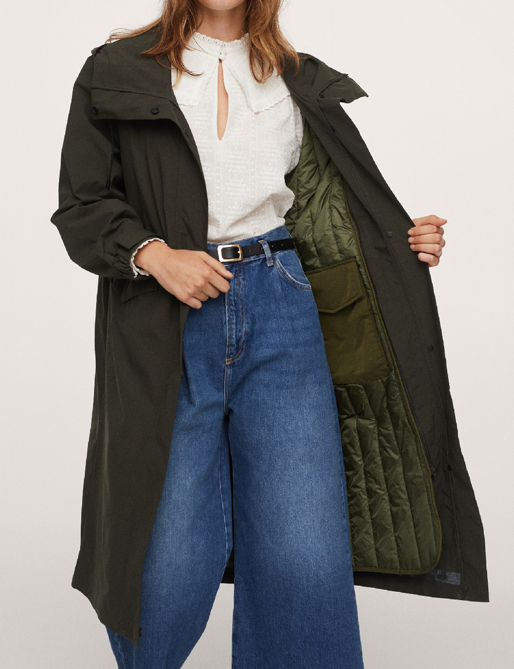 Geaca casual de primăvară toamnă Mango cu capse, fermoar și gluga ...