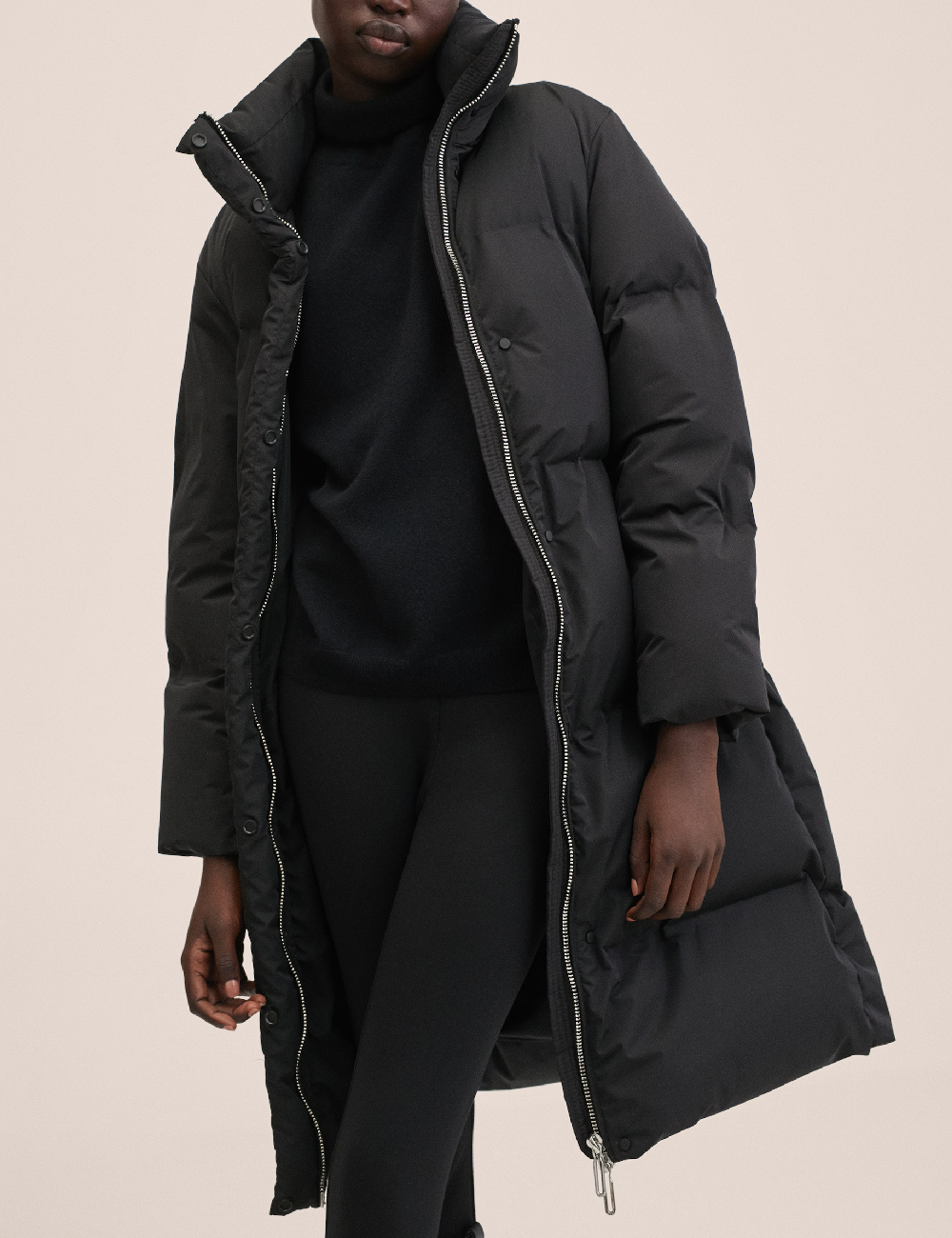 Geaca casual Mango cu capse, cordon și fermoar, negru - om498248 ...