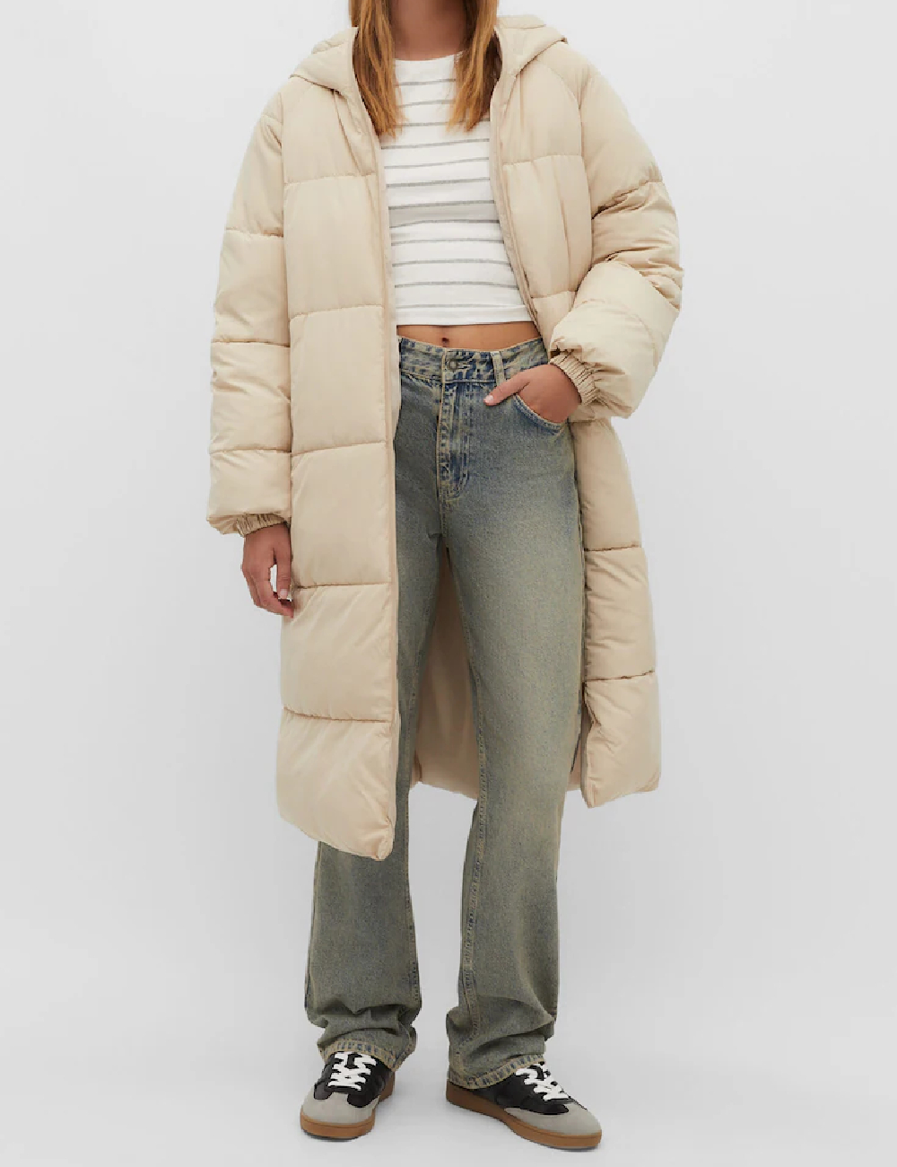 Geaca casual Stradivarius cu fermoar și gluga, crem - om500470 ...