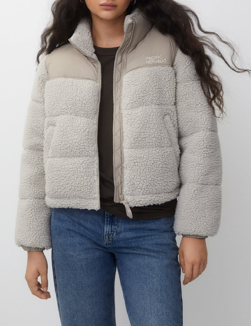 Geaca casual Pull&Bear cu fermoar, gri - om500679 | outletmag.ro