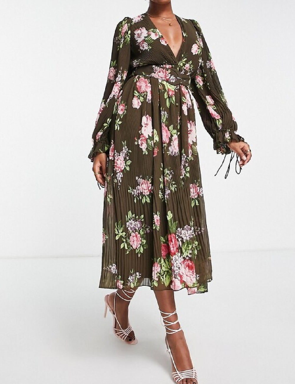 Rochie medie de ocazie ASOS cu curea și nasturi, floral print ...