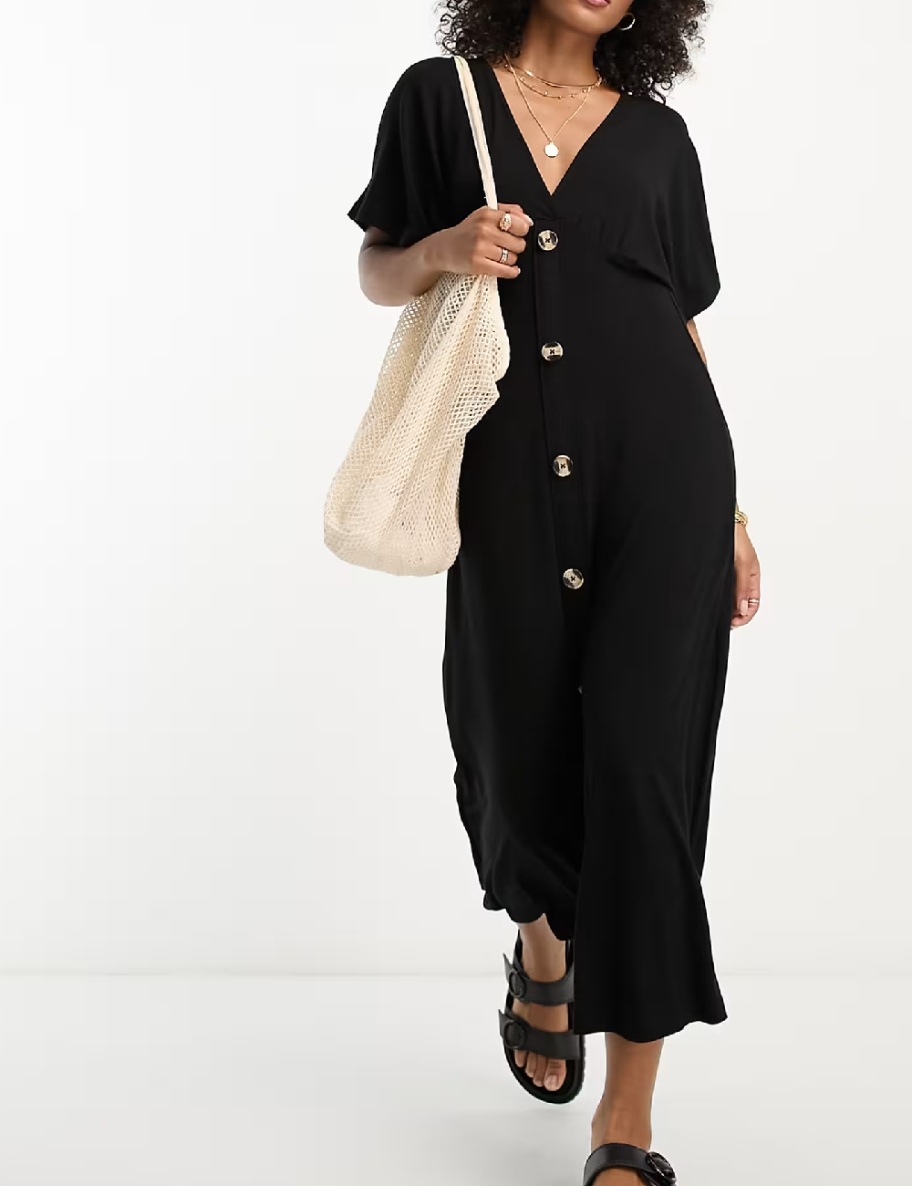 Rochie medie casual ASOS cu nasturi, negru - ng504466 | outletmag.ro