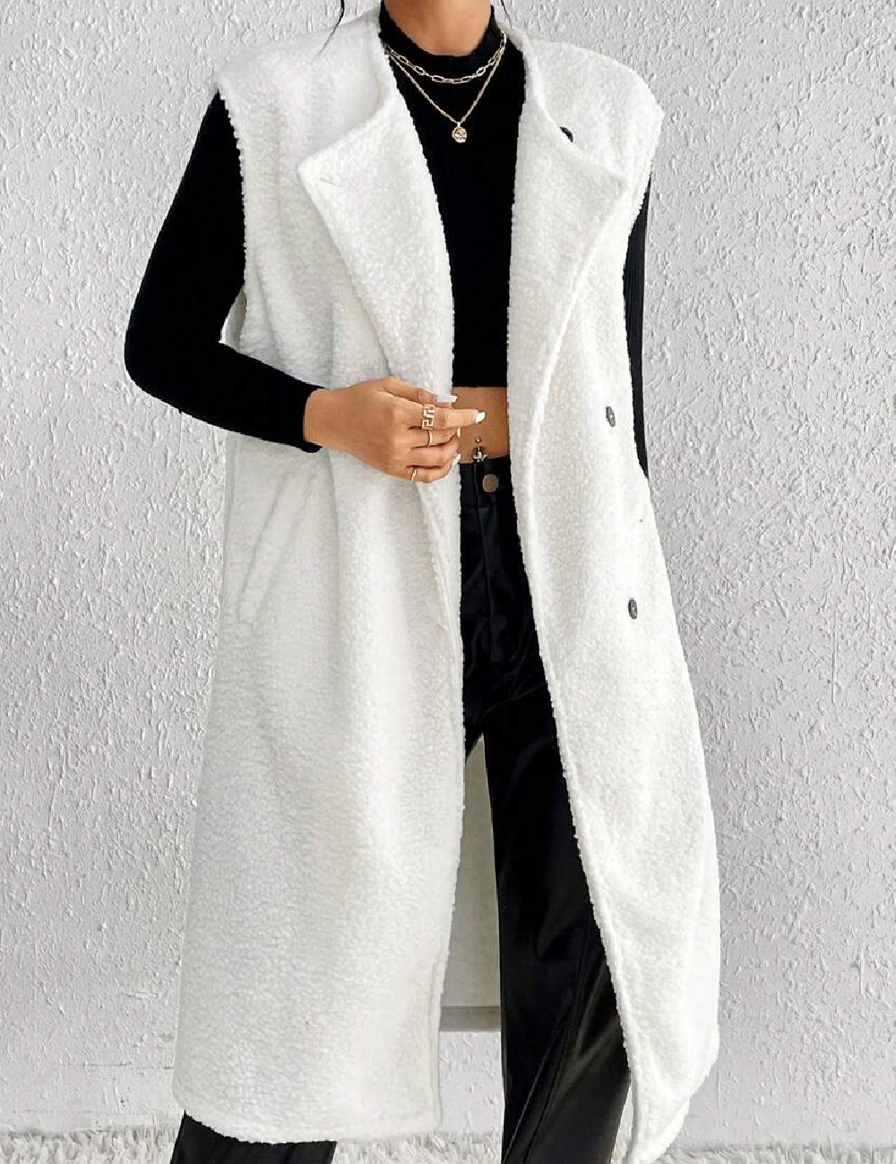 Vesta casual de primăvară toamnă SHEIN cu nasturi, alb - lg505001 ...