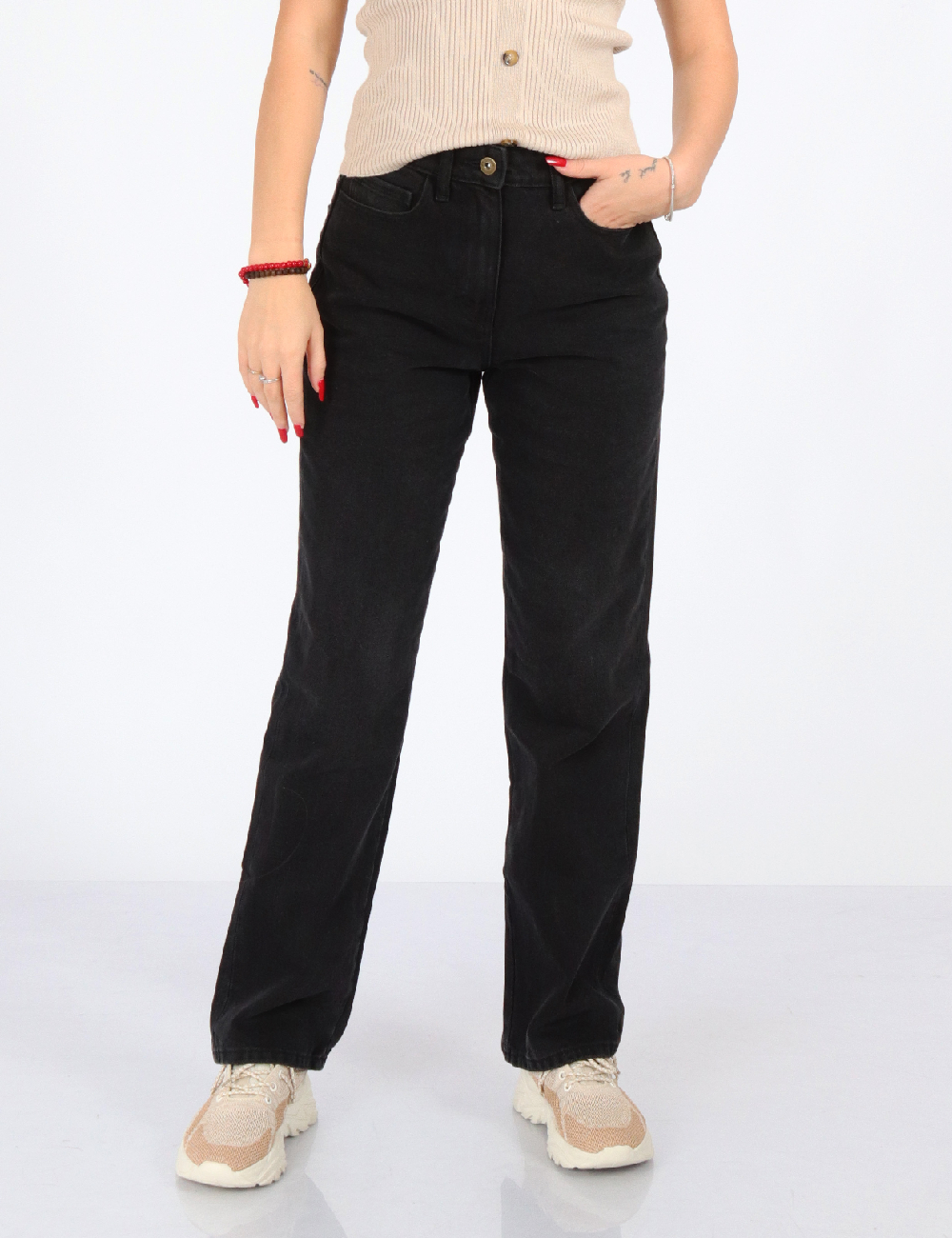 Blugi casual COLLUSION cu capse și fermoar, negru - sa506038 | outletmag.ro