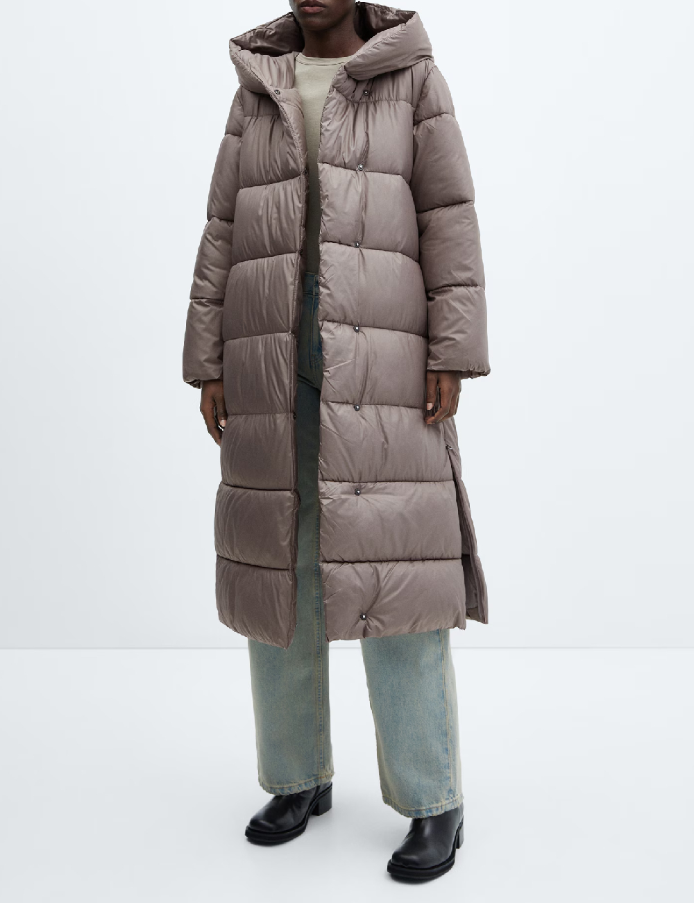 Geaca casual de iarnă Mango cu capse, fermoar și gluga, gri - om508269 ...