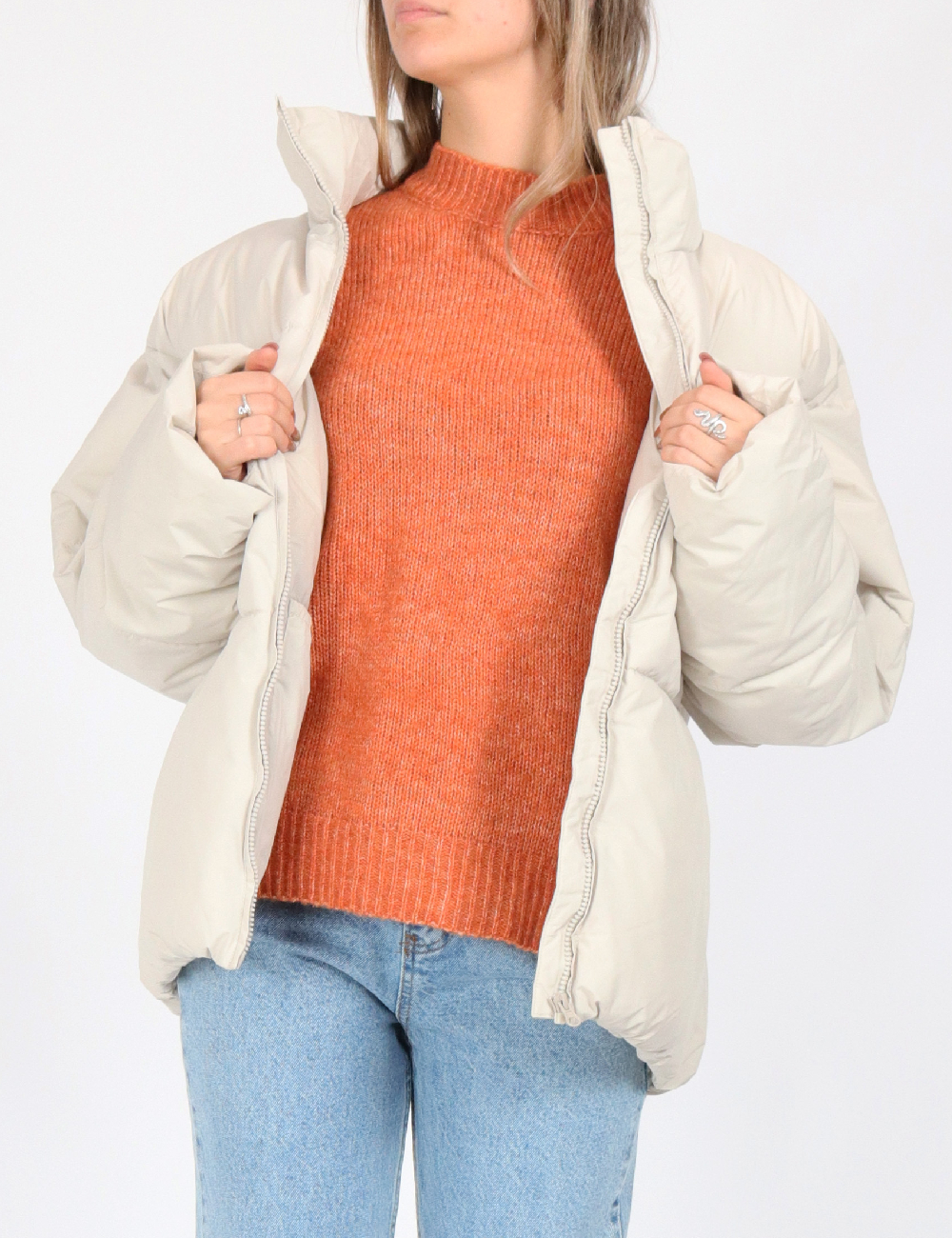 Geaca casual de iarnă Chip Clip cu fermoar, crem - om508299 | outletmag.ro