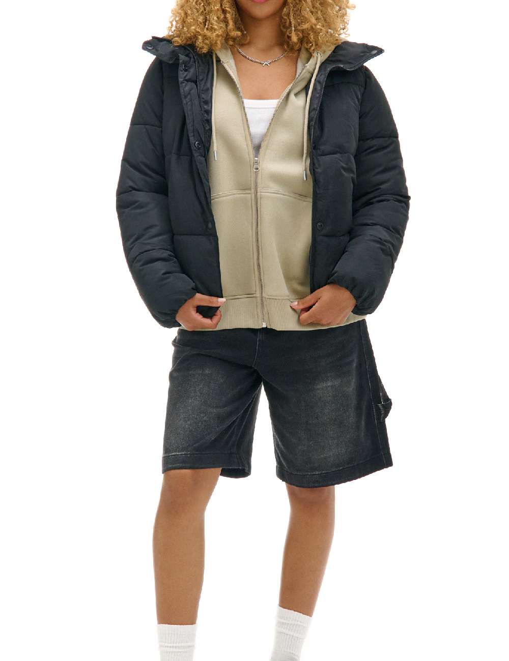Geaca casual CROPP cu capse și fermoar, negru - cb508462 | outletmag.ro