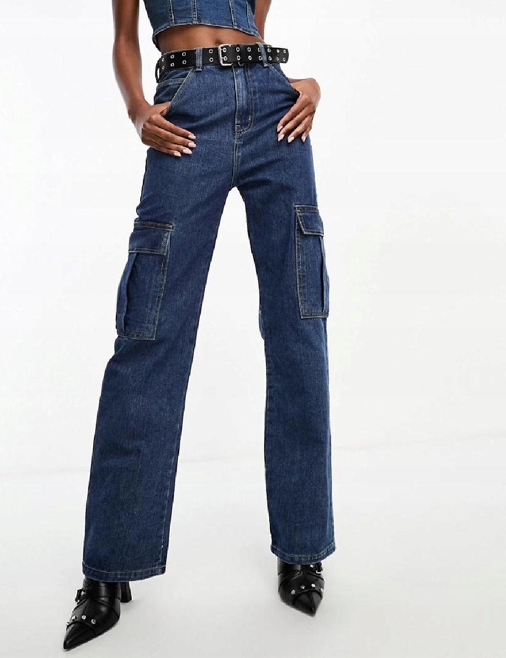 Blugi casual IN THE STYLE cu capse și fermoar, albastru - ai515921 ...